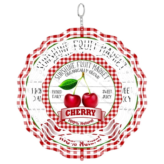 Fruit Market Cherries Red Plaid 3D Wind Spinner, UV Printed Tinplate ...