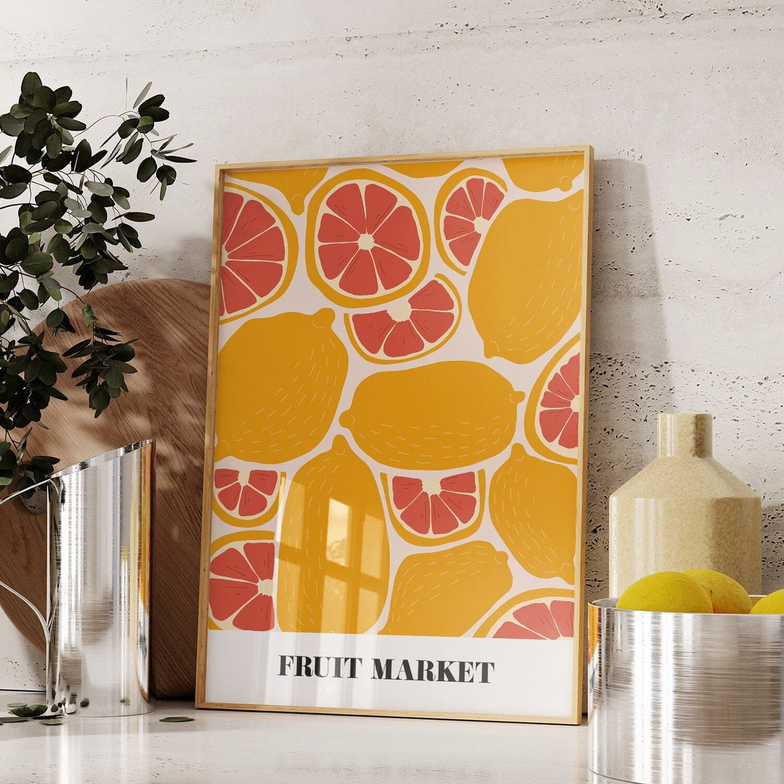 Fruit Market Kitchen Wall Art, Colourful Grapefruit Print, Digital Art ...