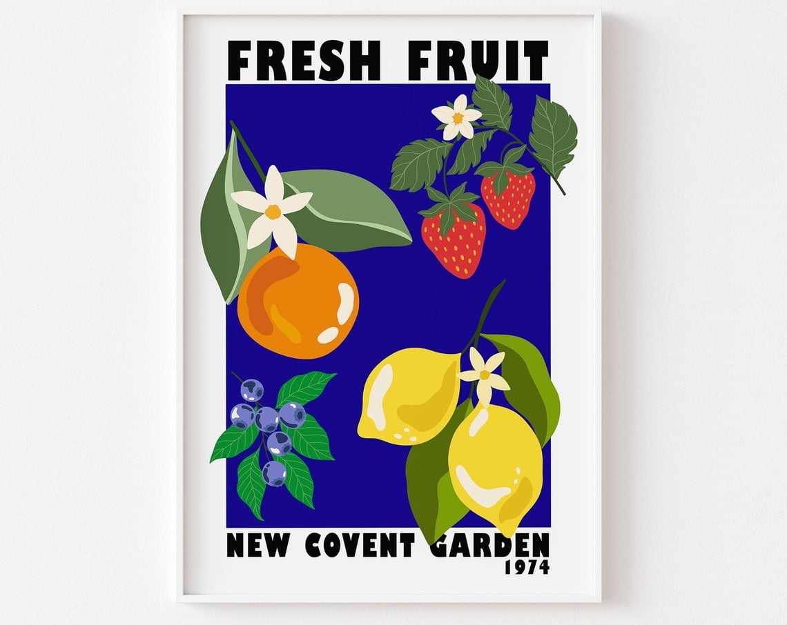 Fruit Market New Covent Garden Print - Blue Colourful Retro Art, Groovy ...
