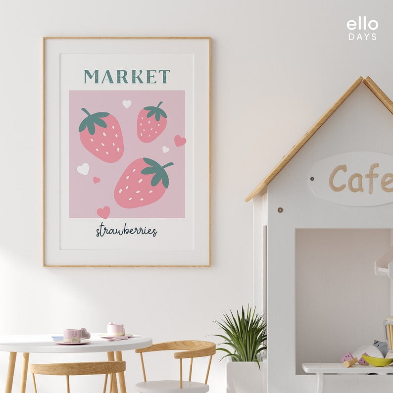 Fruit Market Poster | Strawberry Pretend Play Print | Kids Room or ...
