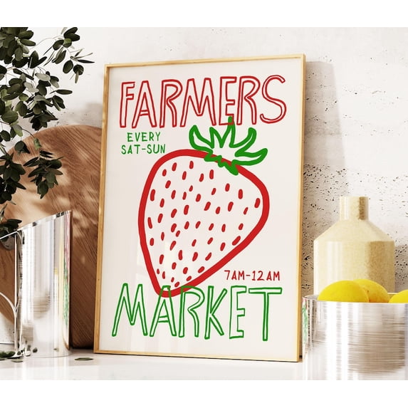 Fruit Market Strawberry Poster, Modern Cottagecore Kitchen Wall Art ...