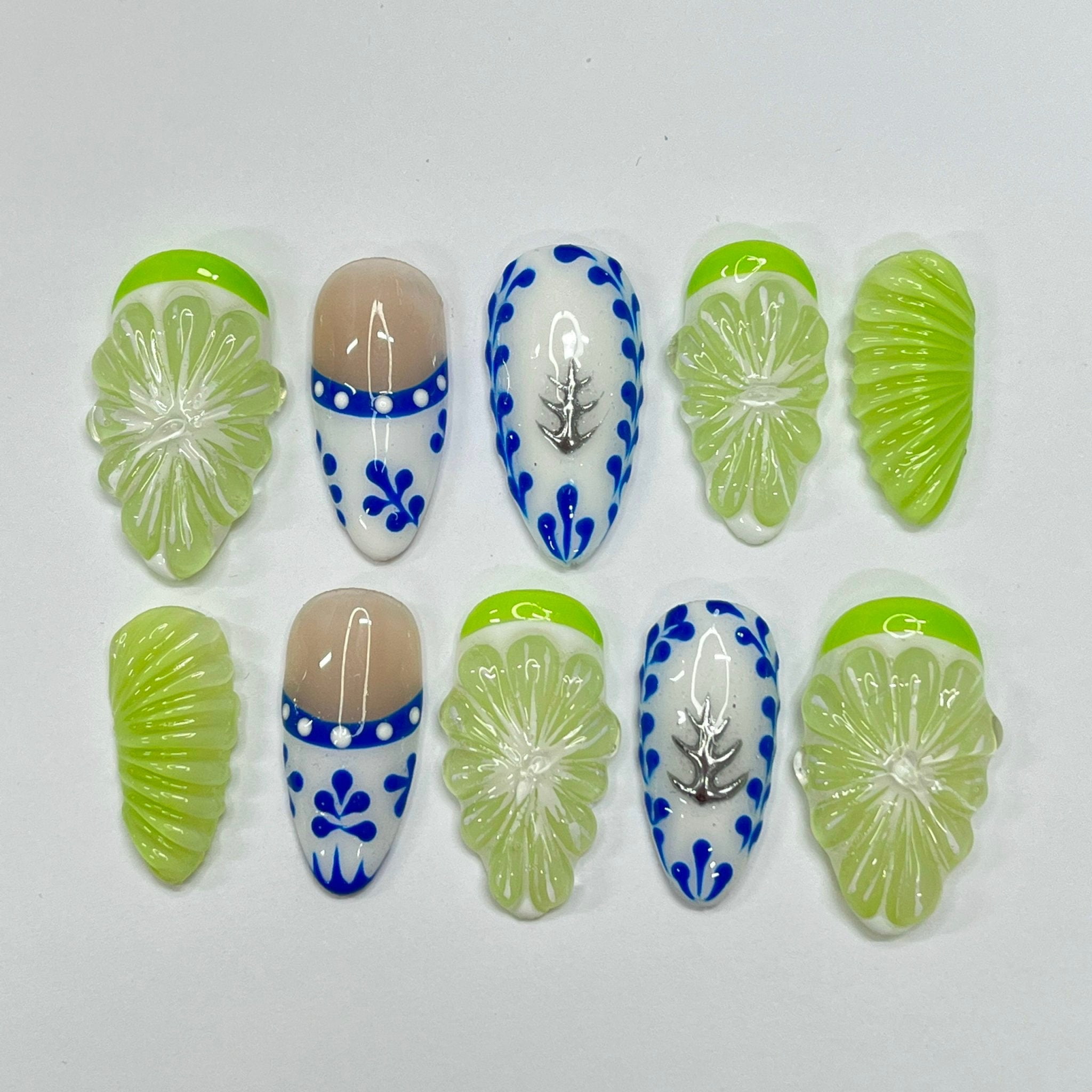 Fruit Nail Art Press On Nails with Freestyle Summer Design, Medium ...