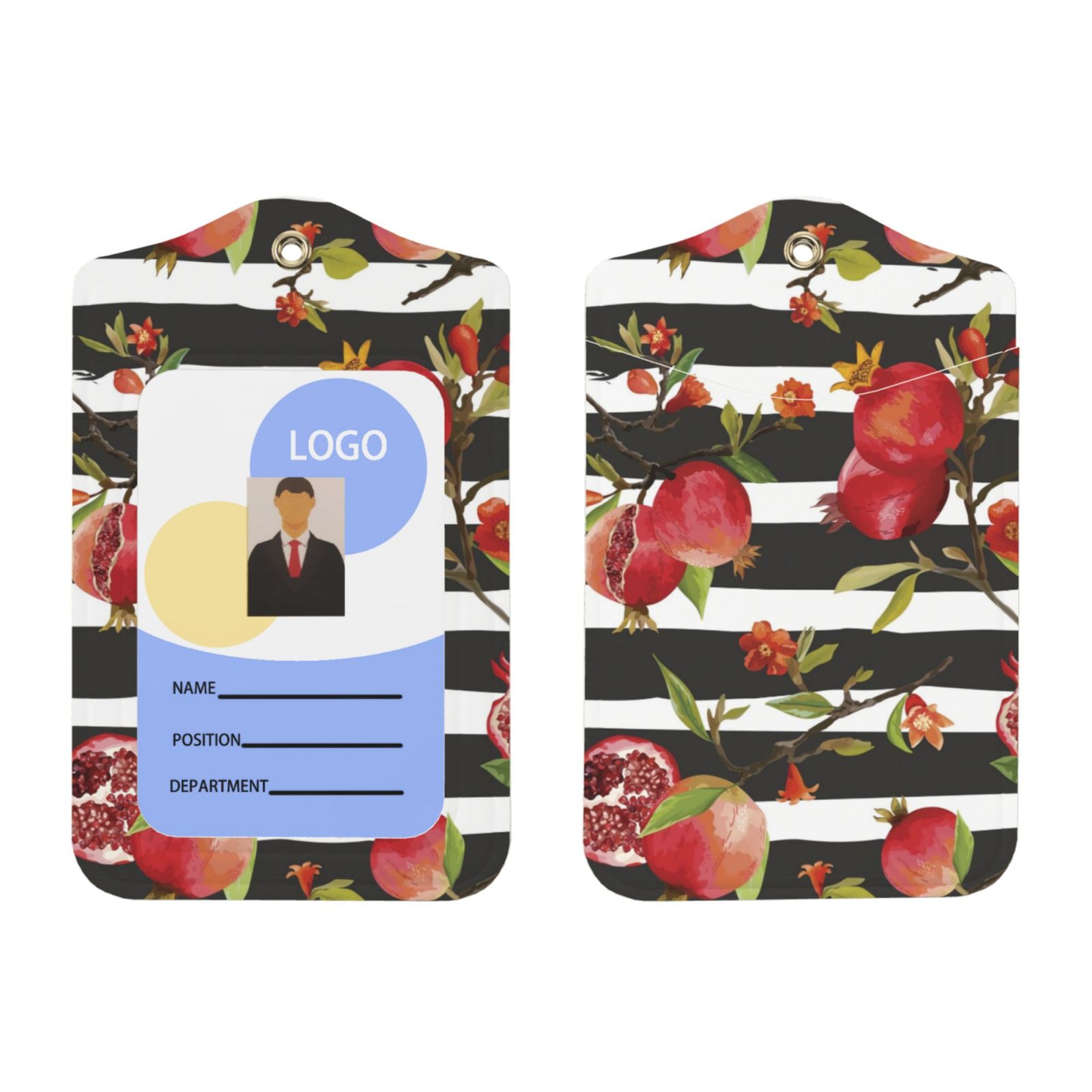 Fruit Of Red Pomegranate Pattern Id Card Badge Leather Holder Case ...