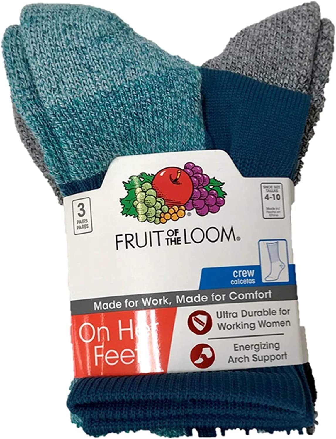 Fruit Of The Loom 3-Pack On Her Feet Crew Comfort Socks, 9-11, Blue ...