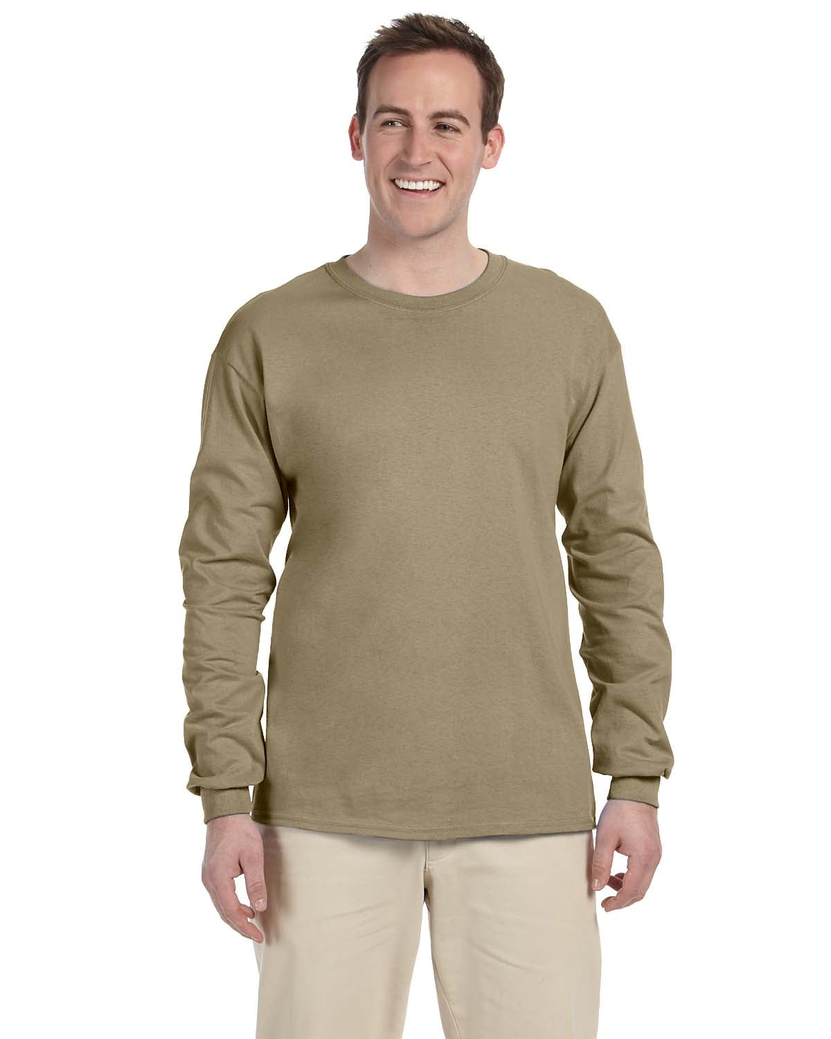 Fruit of the Loom 4930 HD Cotton 100% Cotton Long Sleeve T-Shirt, KHAKI ...