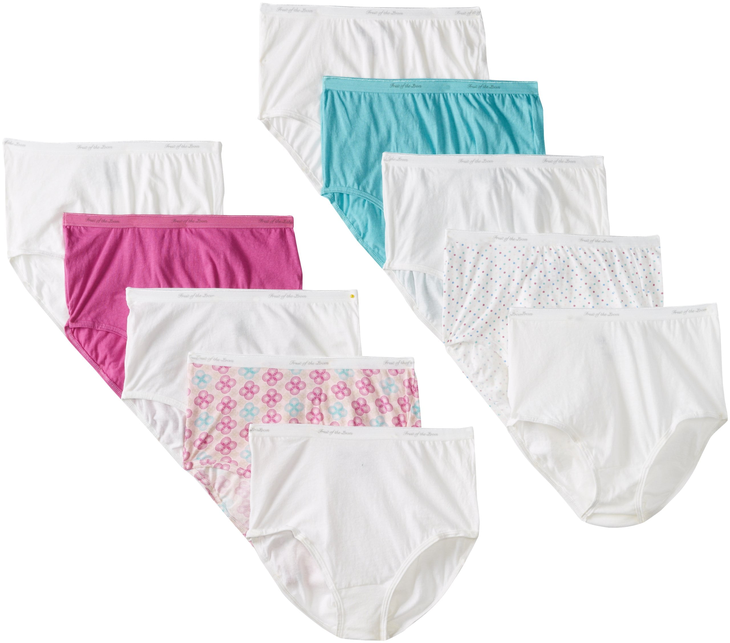 Fruit Of The Loom Womens 10 Pack Cotton Brief Panties, Assorted, 10 ...