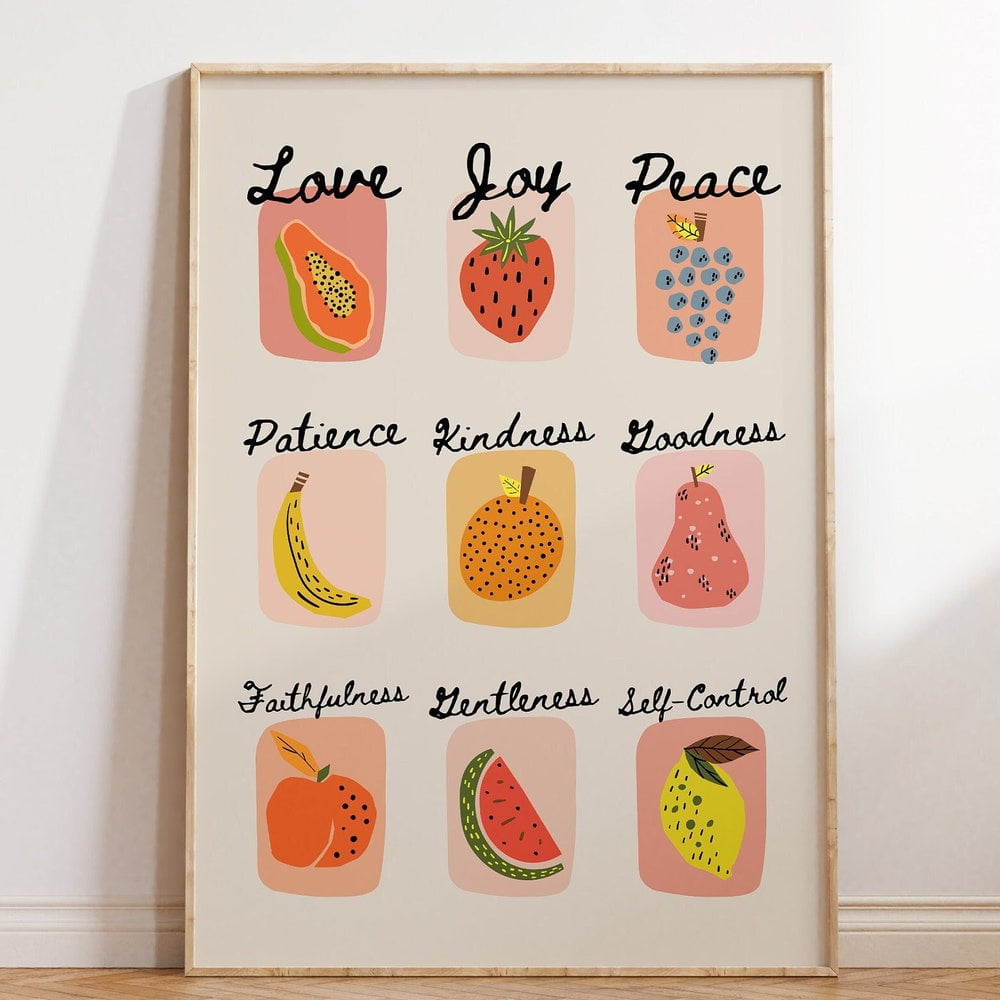 Fruit Of The Spirit Art Print Retro Christian Wall Art Scripture Poster ...
