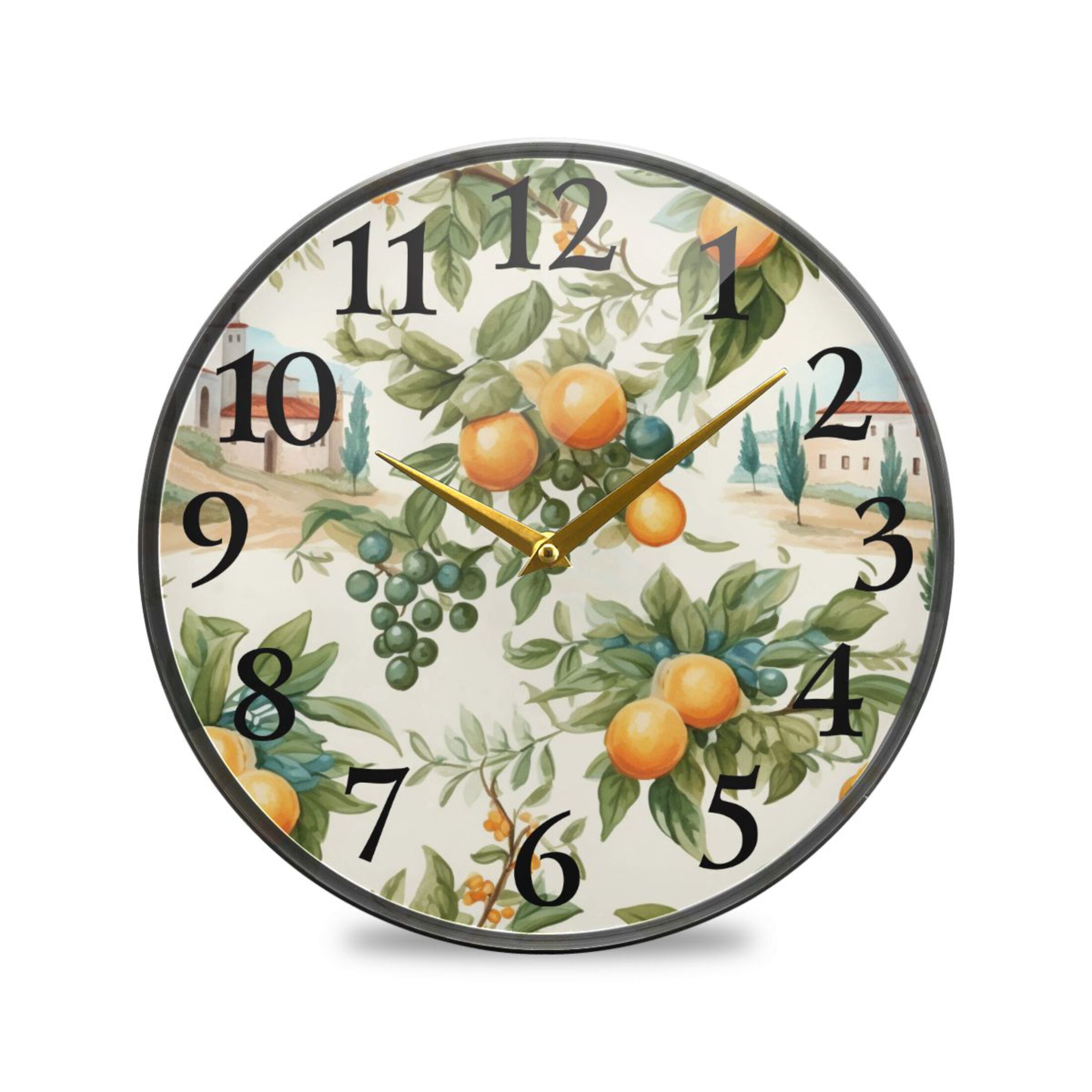 Fruit Orange Landscape Wall Clocks Battery Operated 9.5 Inch Round ...