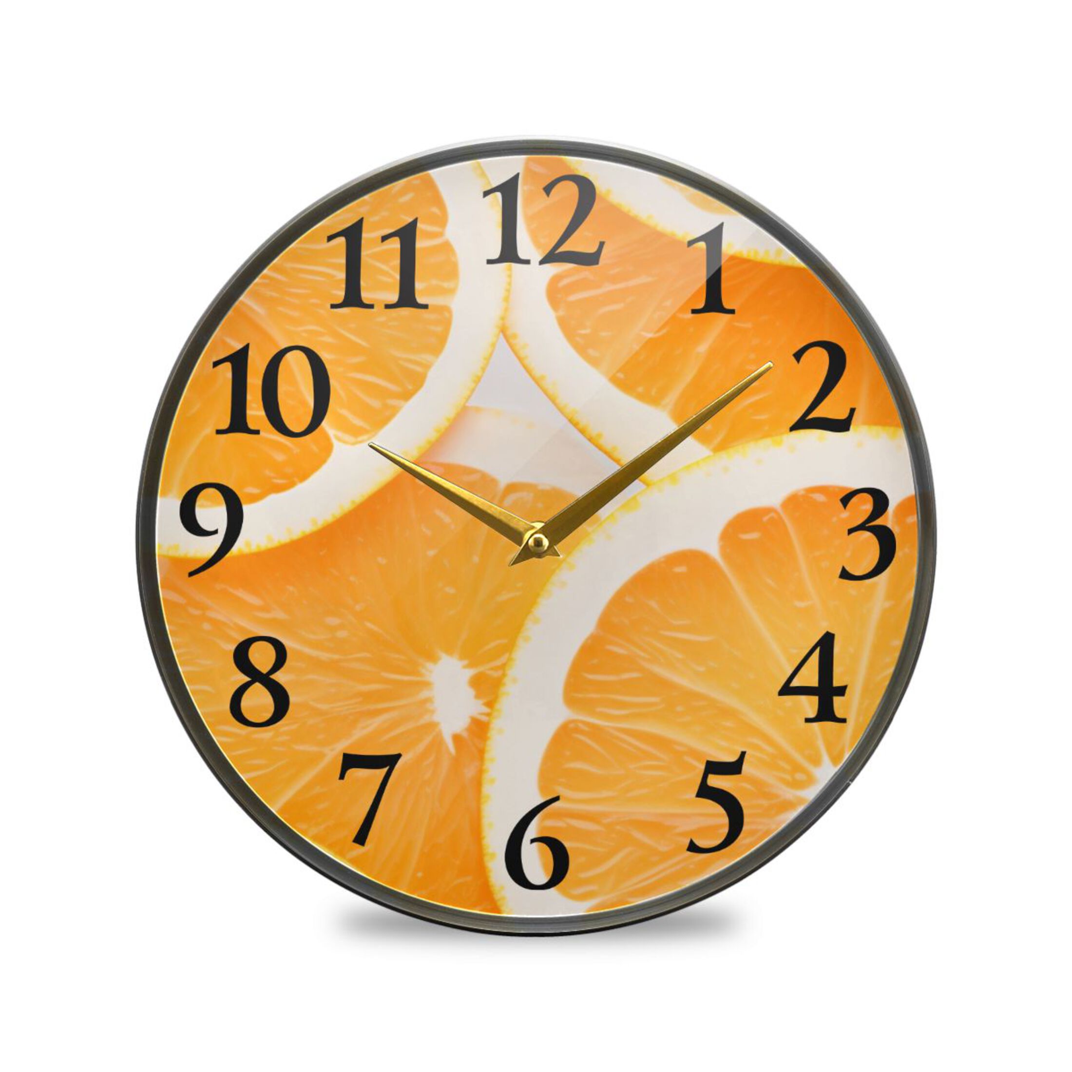 Fruit Orange Wall Clocks Battery Operated 9.5 Inch Round Clock Acrylic ...