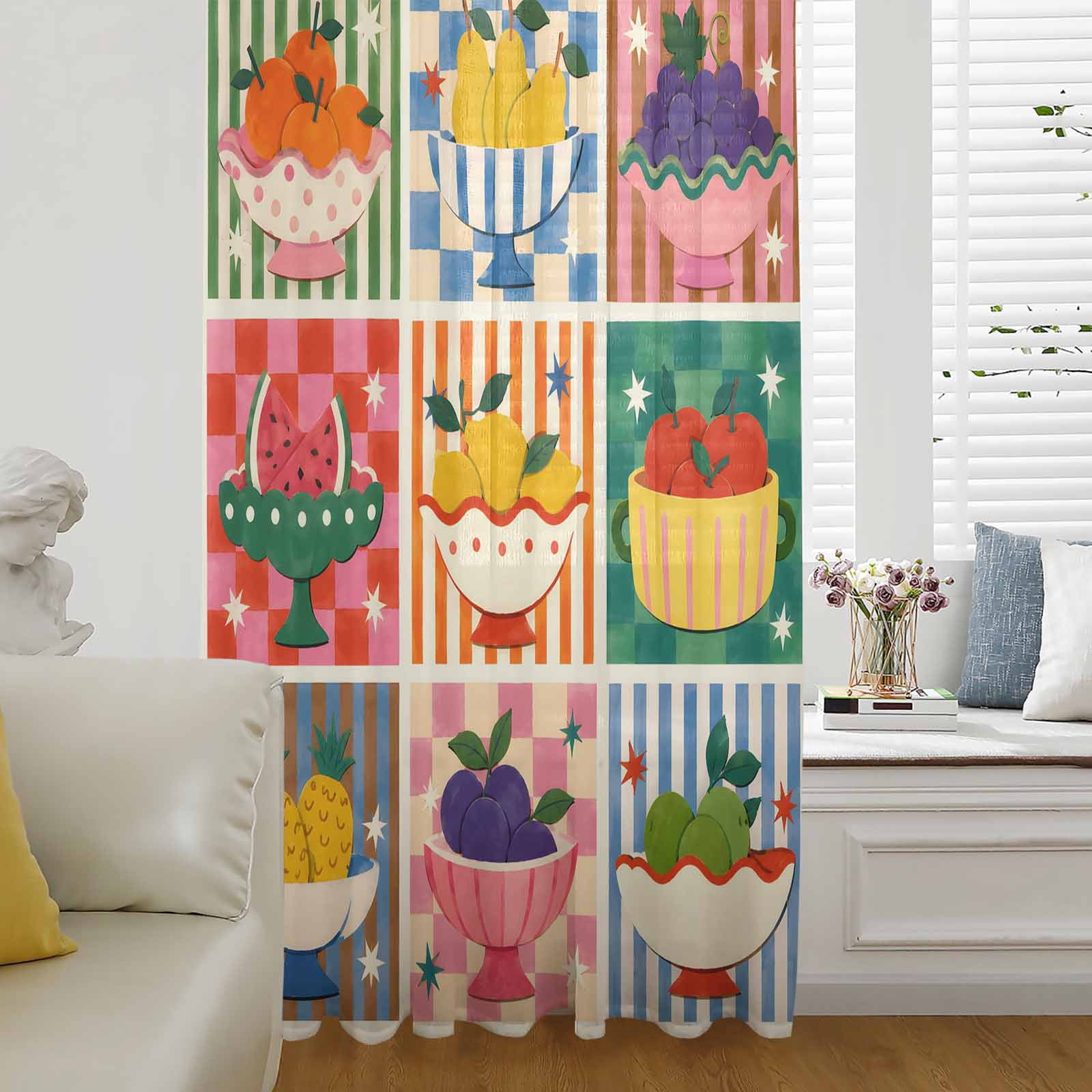 Fruit Patchwork Sheer Curtains 108 Inch Length Modern County Funny ...
