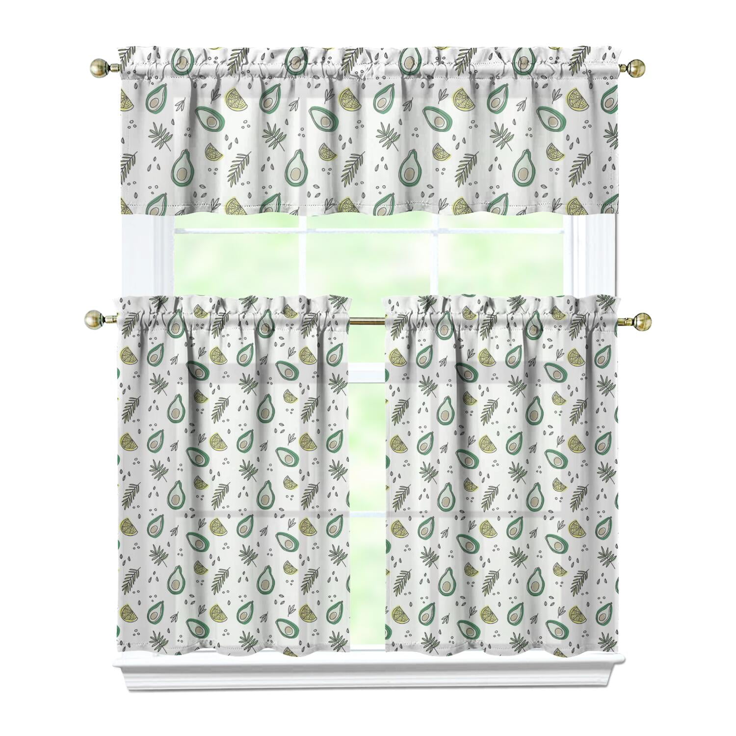 Fruit Pattern Avocado Kitchen Curtains Set, Green Aesthetic Tier and ...
