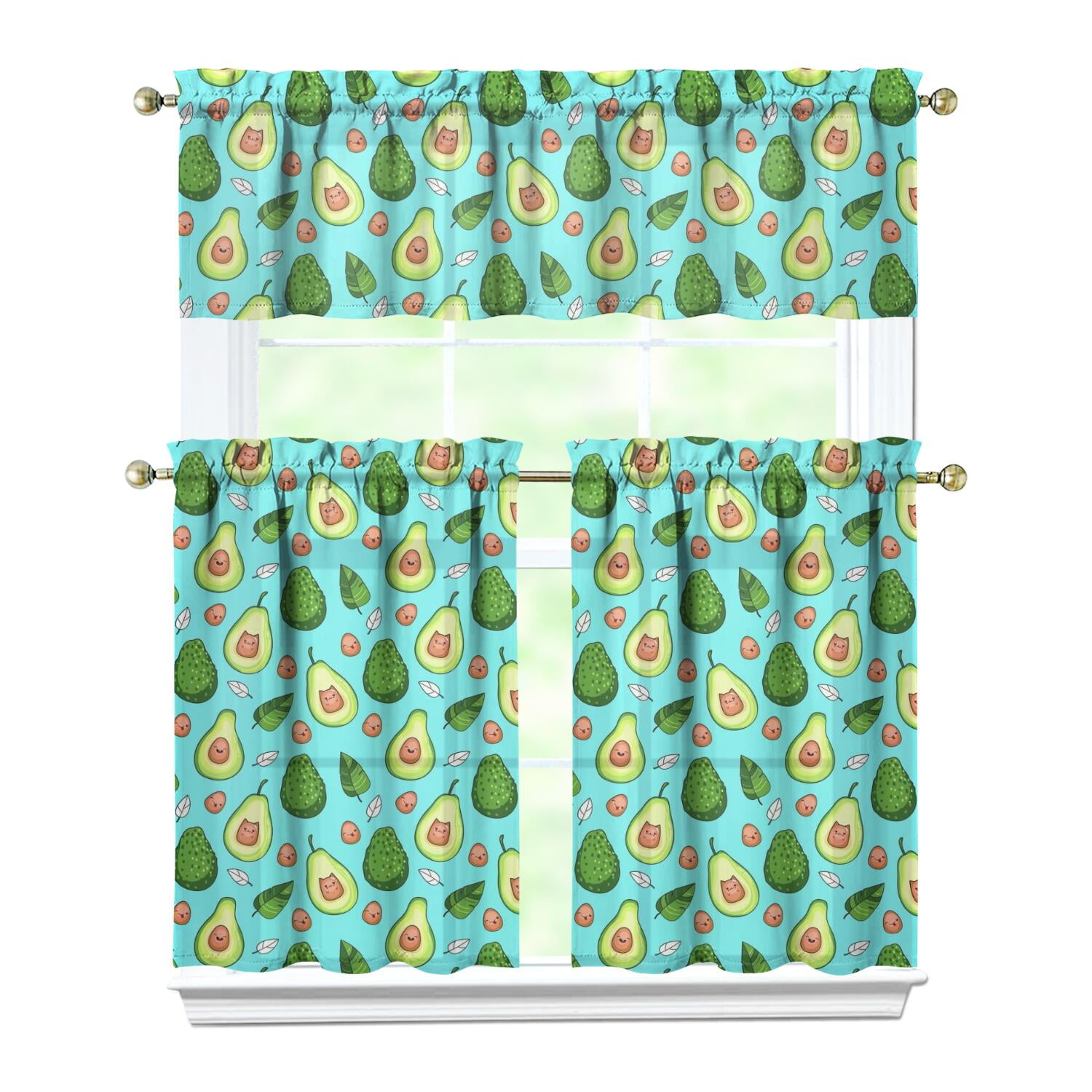 Fruit Pattern Avocado Kitchen Curtains Set, Green Aesthetic Tier and ...