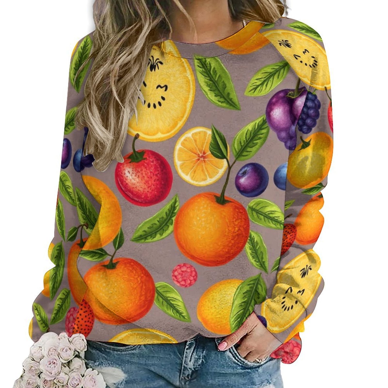 Fruit Pattern Background Sweatshirts Women T-shirt Long Sleeve O-neck ...
