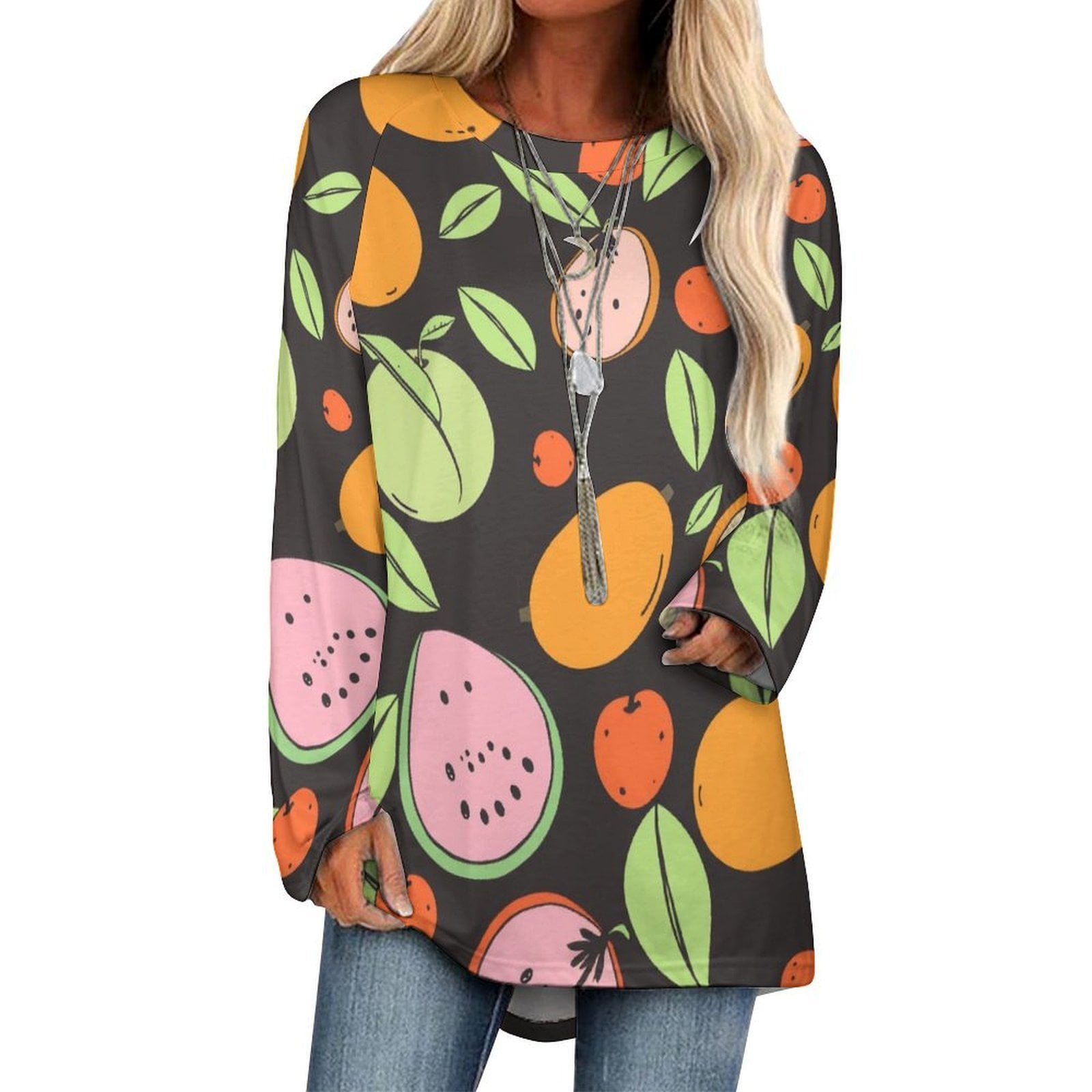 Fruit Pattern Design Street Fashion Long Sleeve T-Shirt Kawaii Printed ...