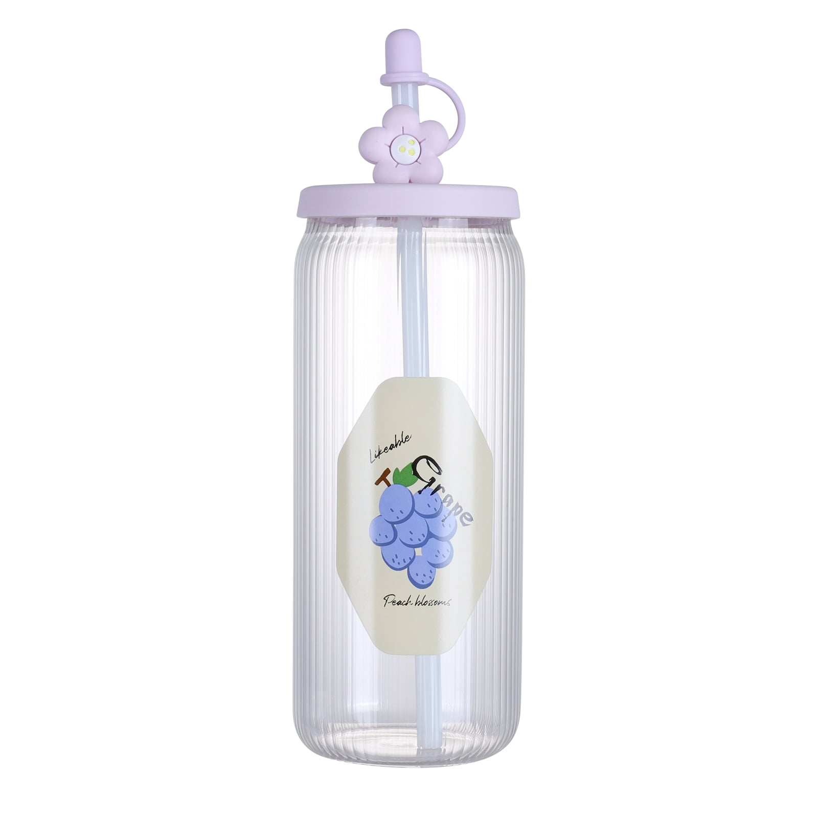 Fruit Pattern Glass Cups Iced Coffee Cup 16OZ Glass Cups With Flower ...