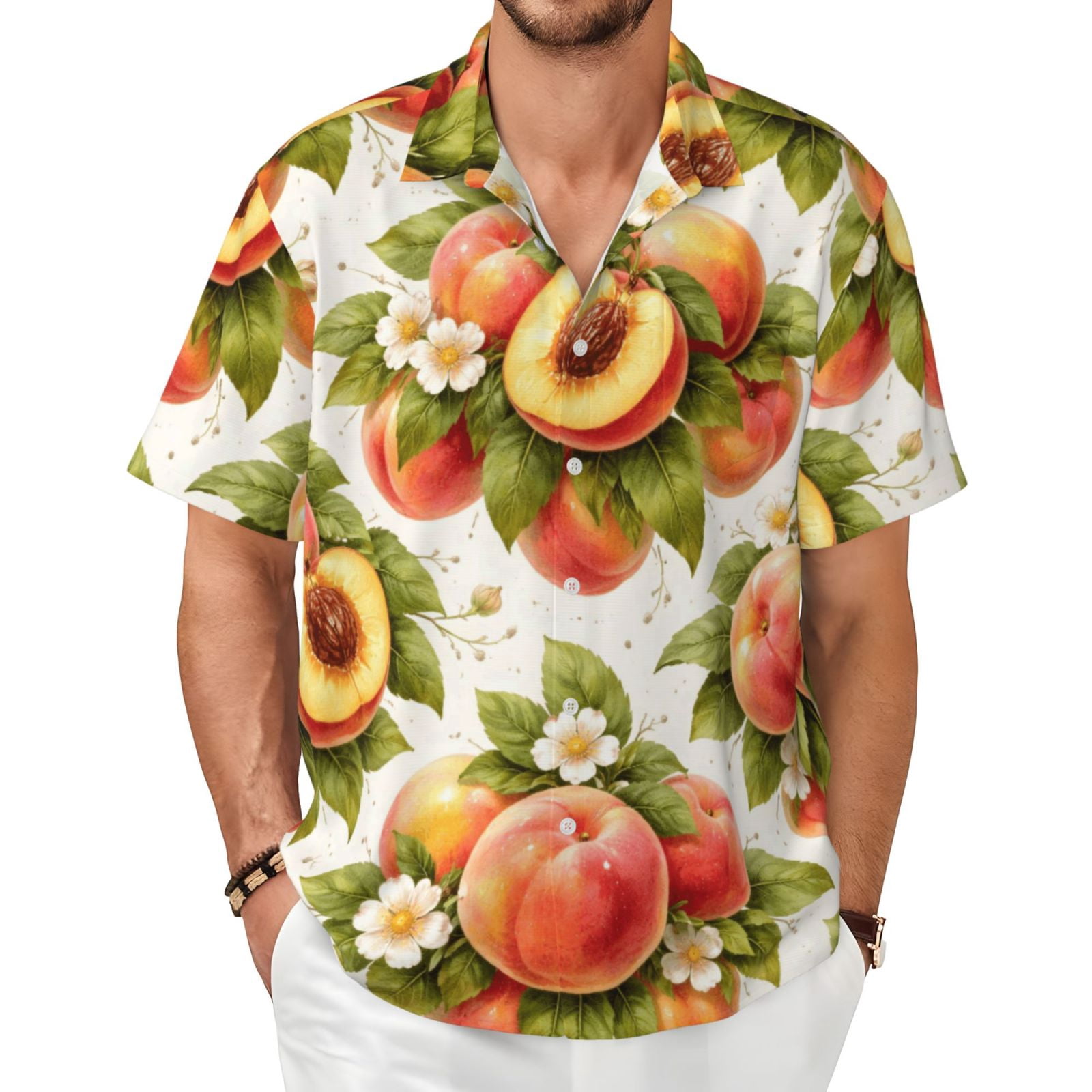 Fruit Peach Men's Shirts Short-Sleeved with All-Over Prints Button-Up ...