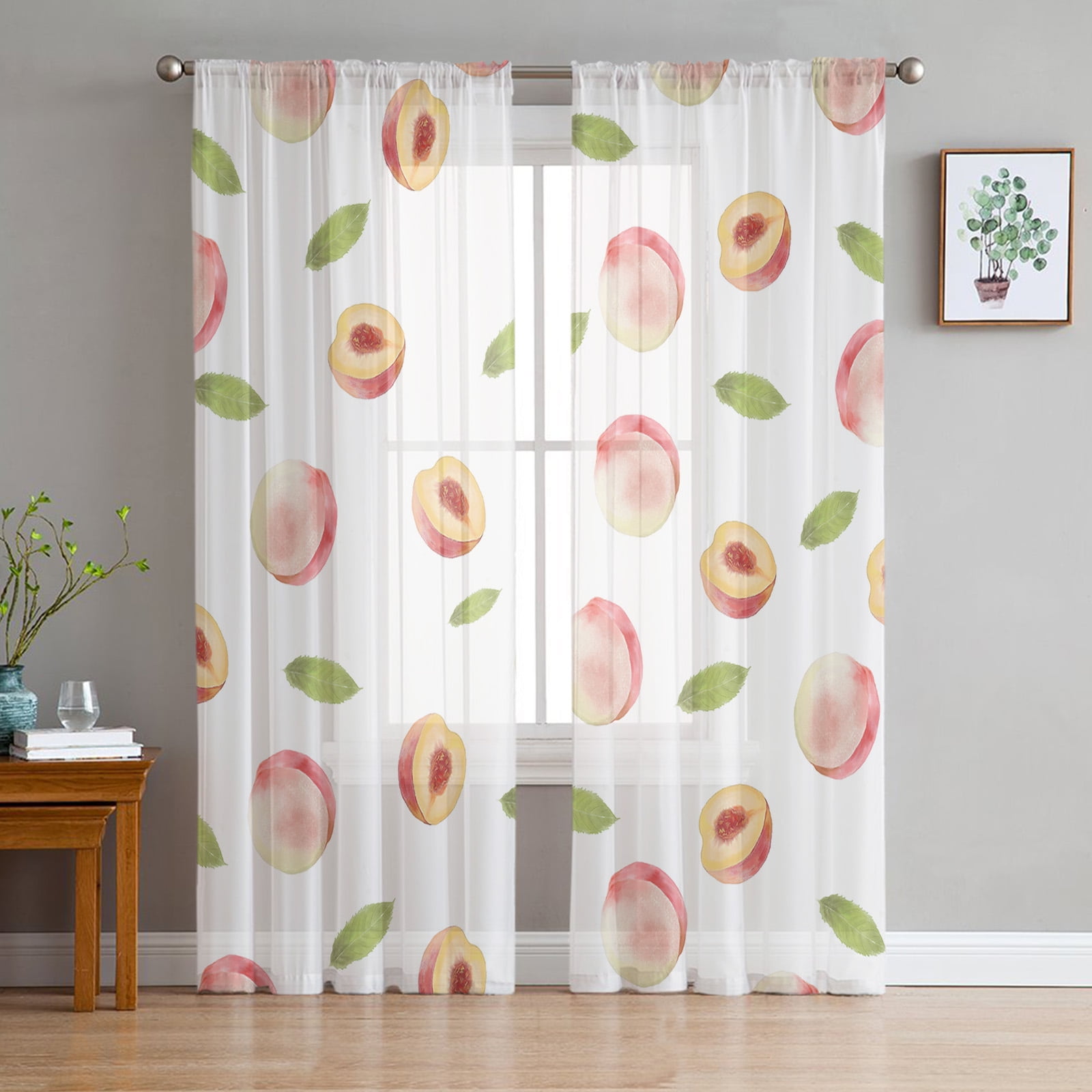 Fruit Peach Simple Window Curtains Bedroom Modern Drape Sheer Tulle ...