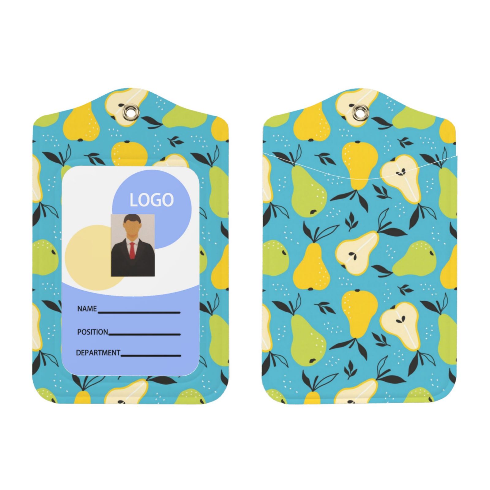 Fruit Pear Pattern Id Card Badge Leather Holder Case Protector For Key ...