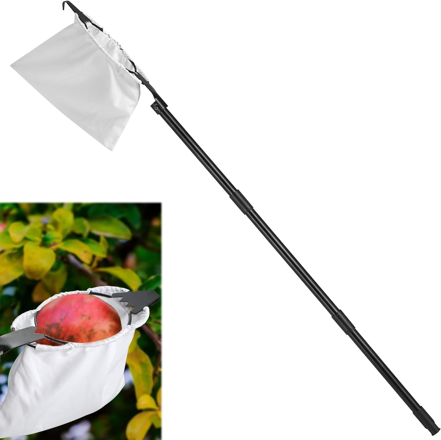 Fruit Picker with Basket 26-120" Adjustable Long Handle Large Elastic ...