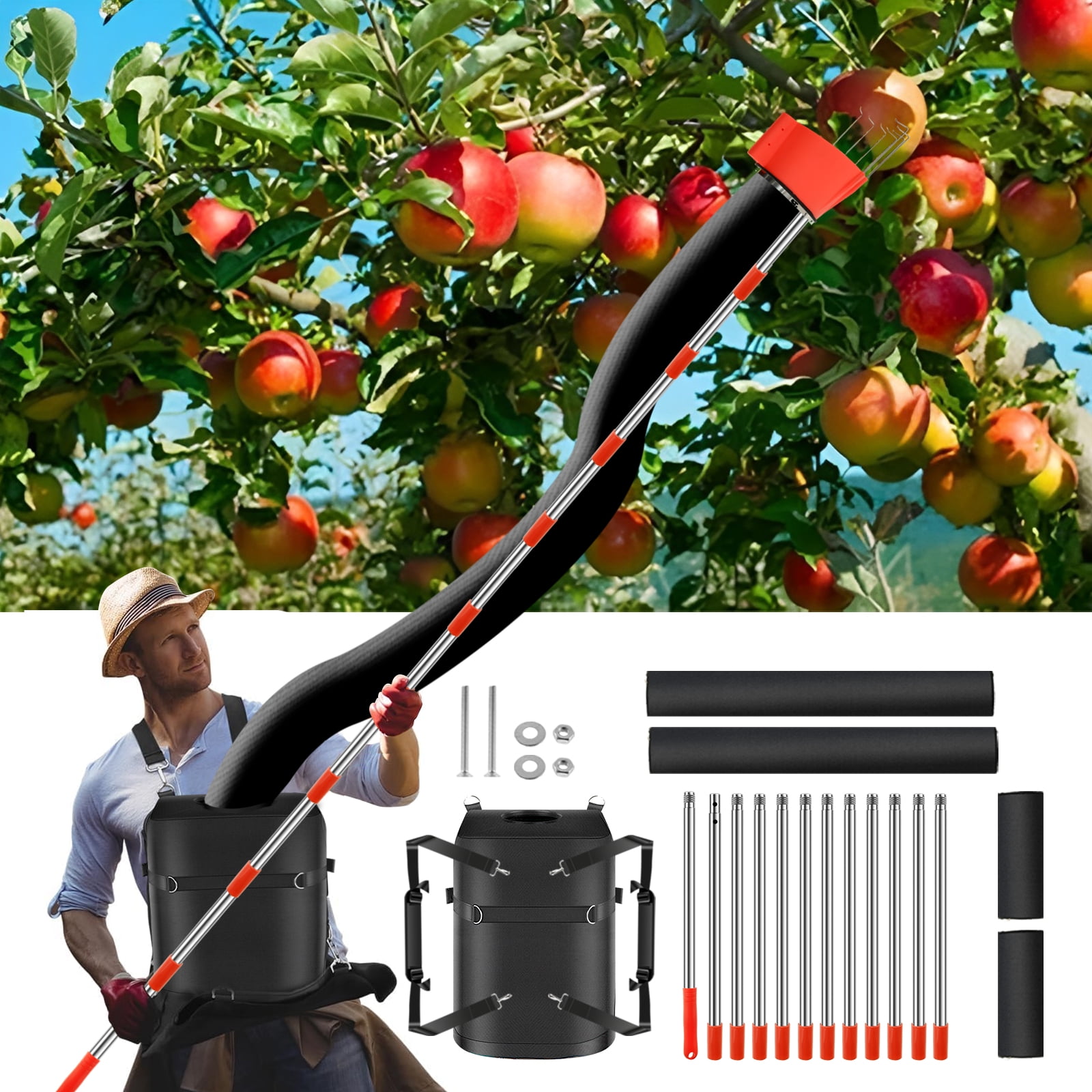 Fruit Picker Basket Stainless Steel Fruits Picker Tool Adjustable ...