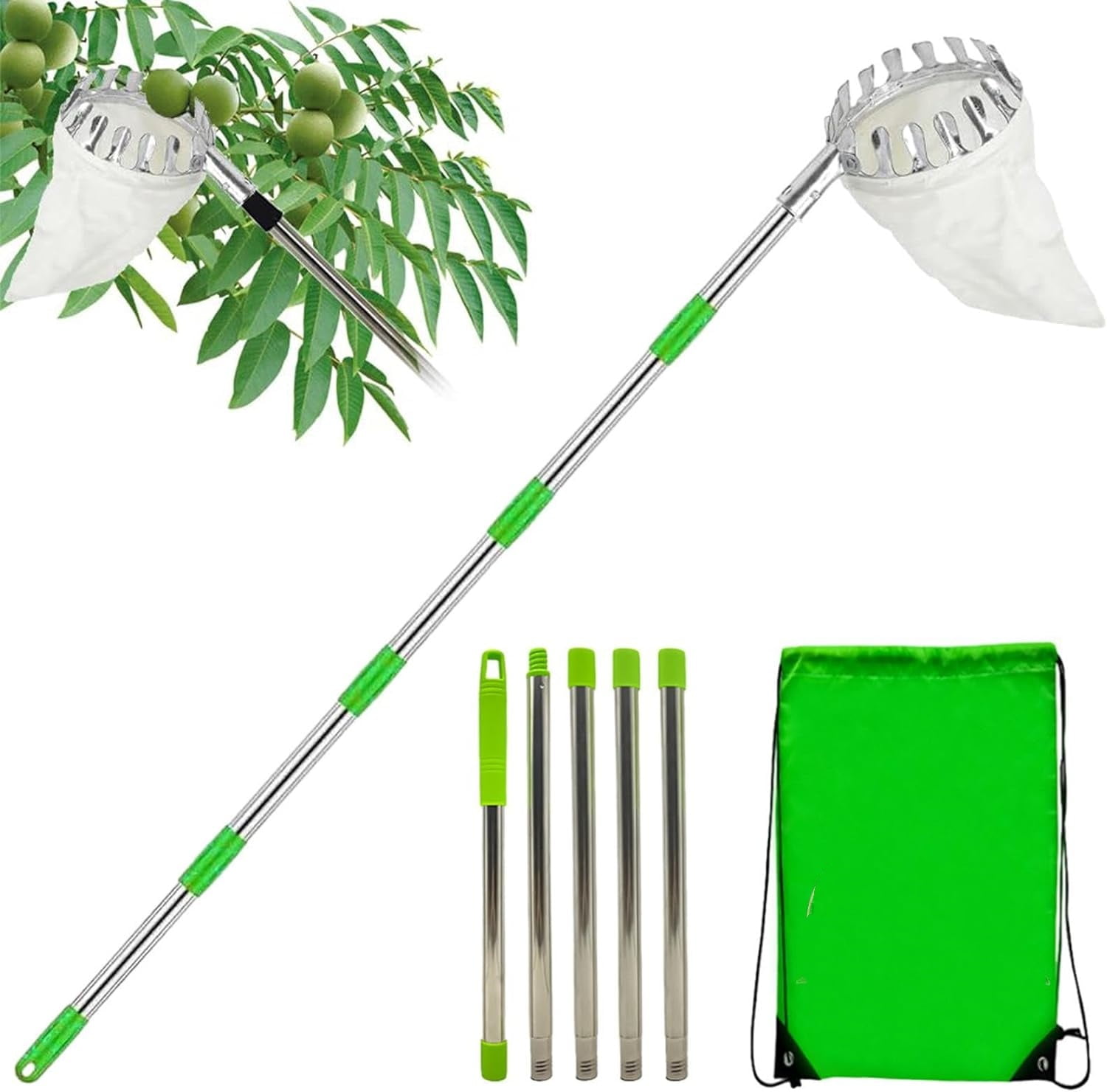 Fruit Picker Pole Basket, Dingrich 2m/6.56ft Telescopic Fruit Picker ...