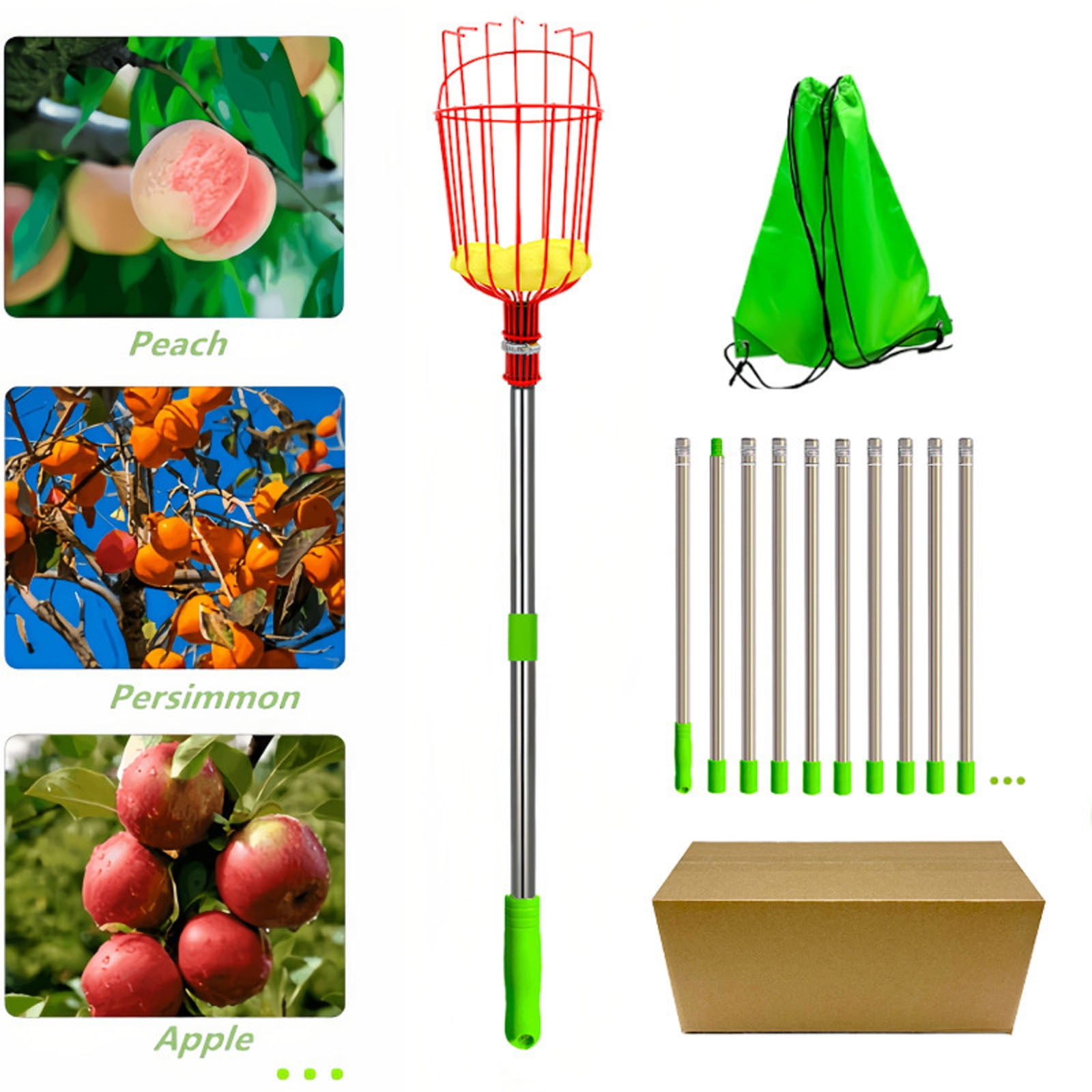 Fruit Picker Pole with Basket Telescoping, Adjustable Citrus Orange ...