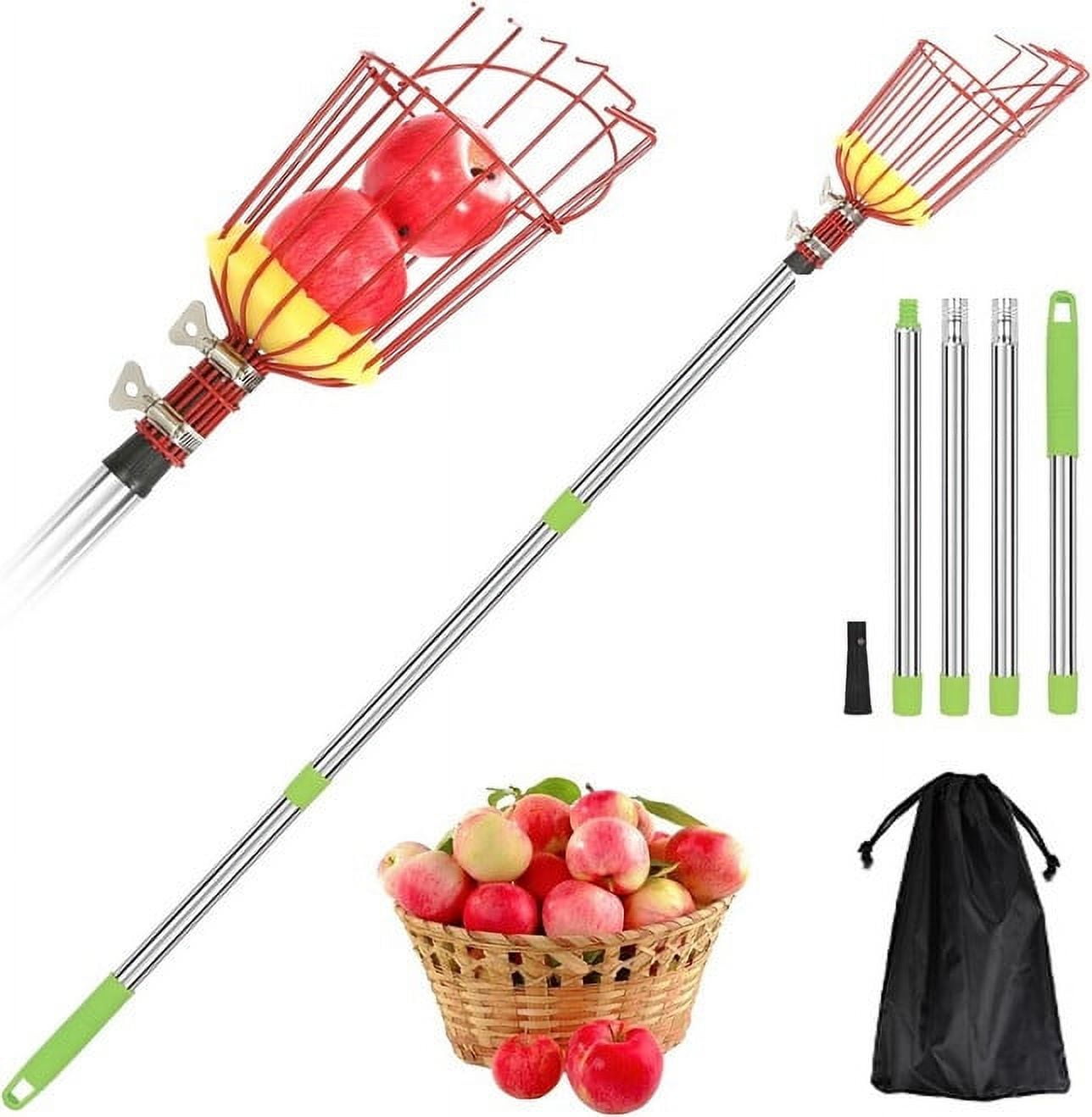 Fruit Picker Pole Tool with Basket Telescoping Long Handle, 35-157 Inch ...
