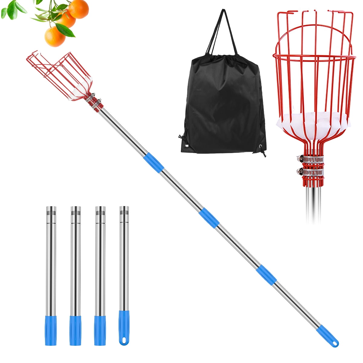 Fruit Picker Stick with Telescoping Pole Stainless Steel Fruit Picker ...