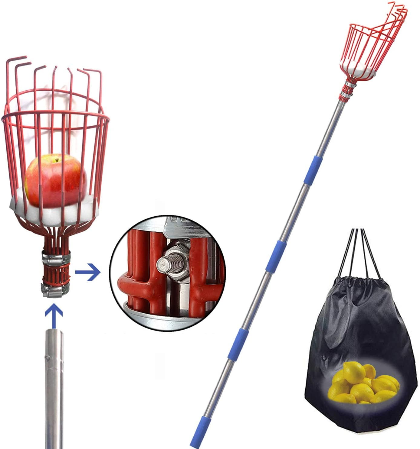 Fruit Picker Tool, a 8 FT Long Fruit Picker Equipped with Optional ...