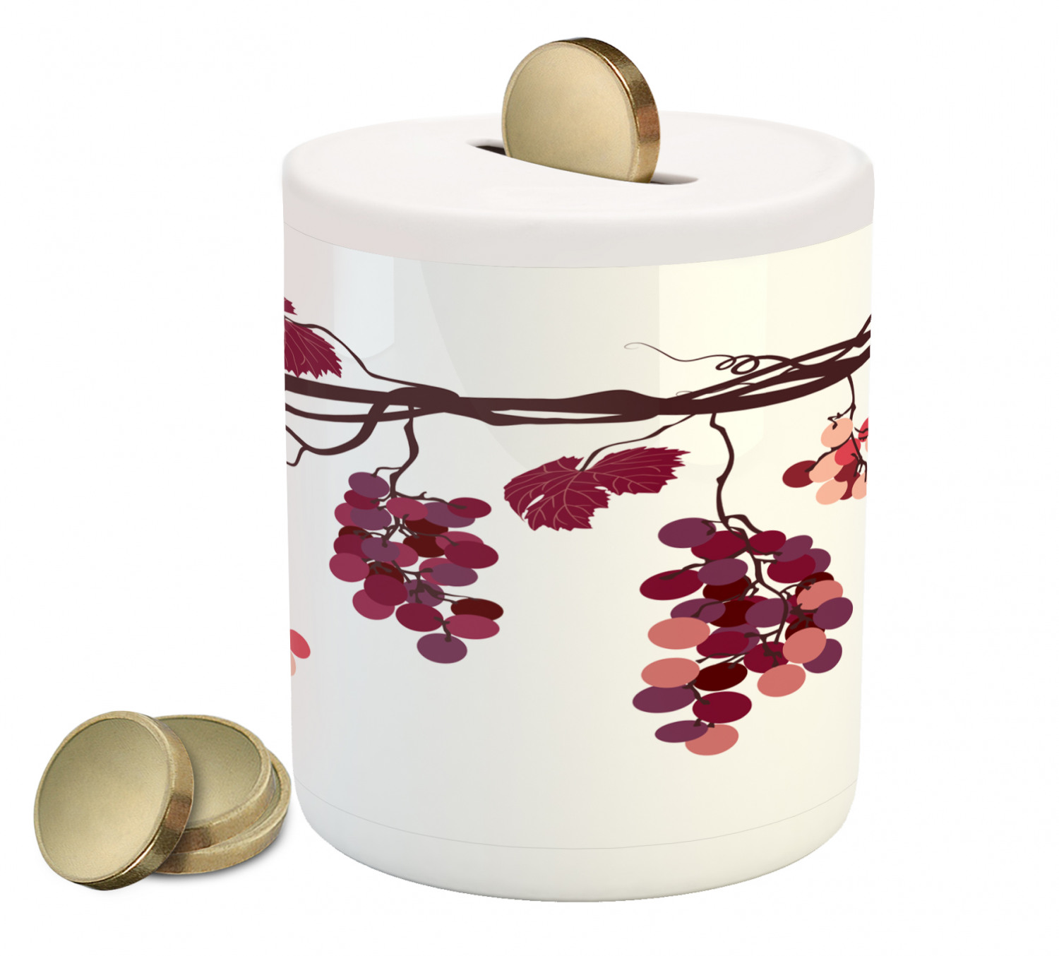 Fruit Piggy Bank, Vine Branch with Colorful Grapes Agriculture Themed ...