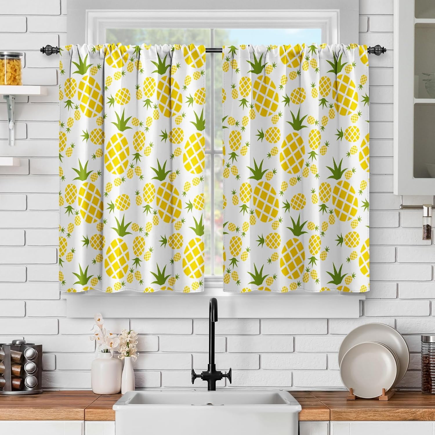 Fruit Pineapple Farmhouse Kitchen Curtains: Rustic Organic Fruits Short ...