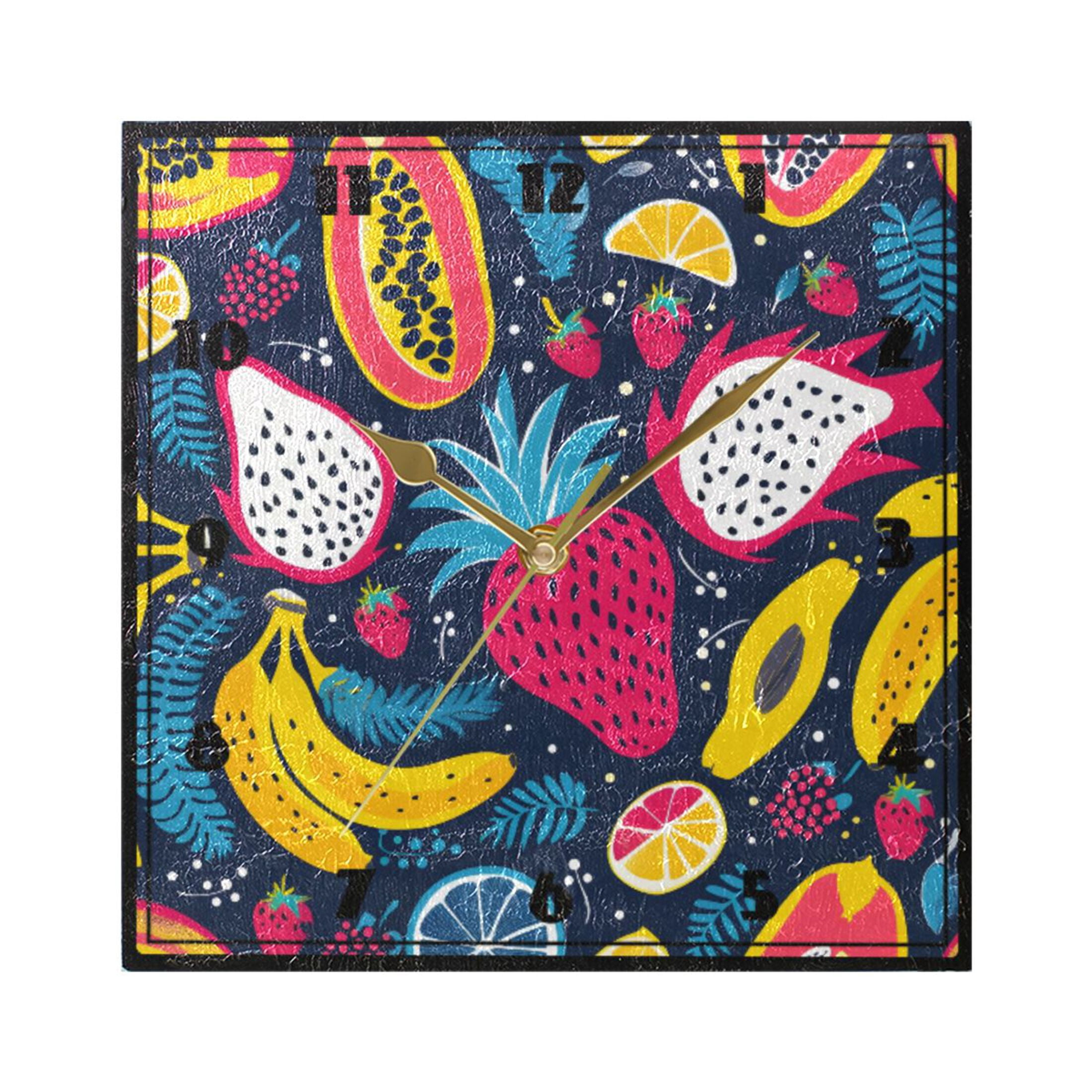 Fruit Pitaya Banana Strawberry Papaya Wall Clock 7.78" Non-Ticking ...