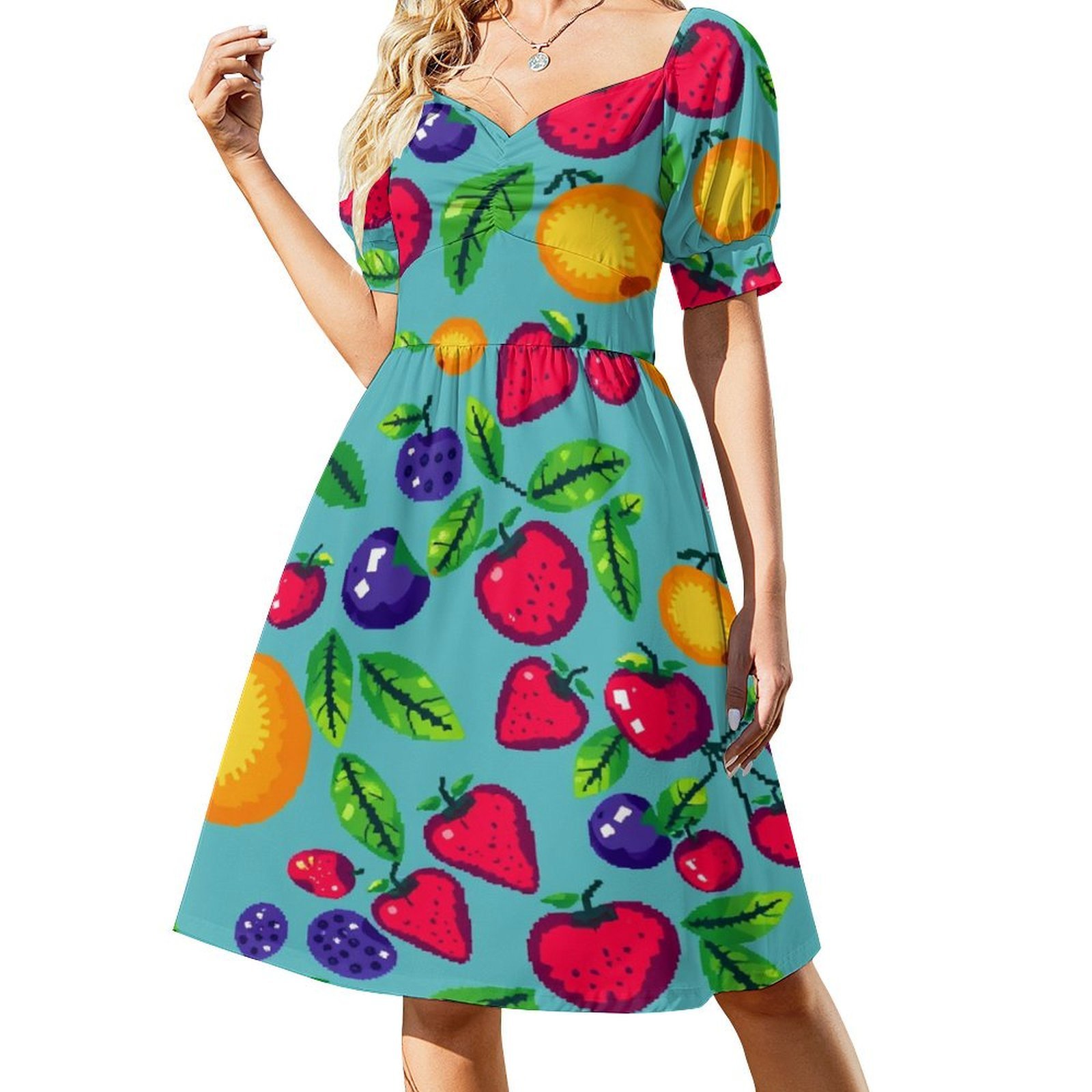 Fruit Pixel Pattern Short Sleeved Dress Bridesmaid Dress Woman Party ...