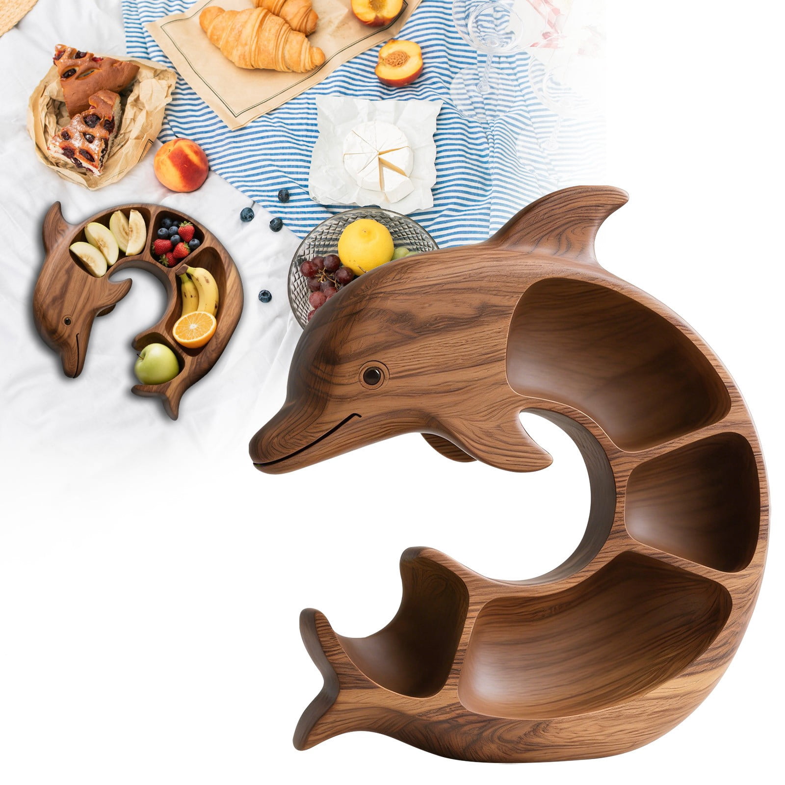 Fruit Plate,Groove Wooden Charcuterie Board With 4 Display Tray For ...