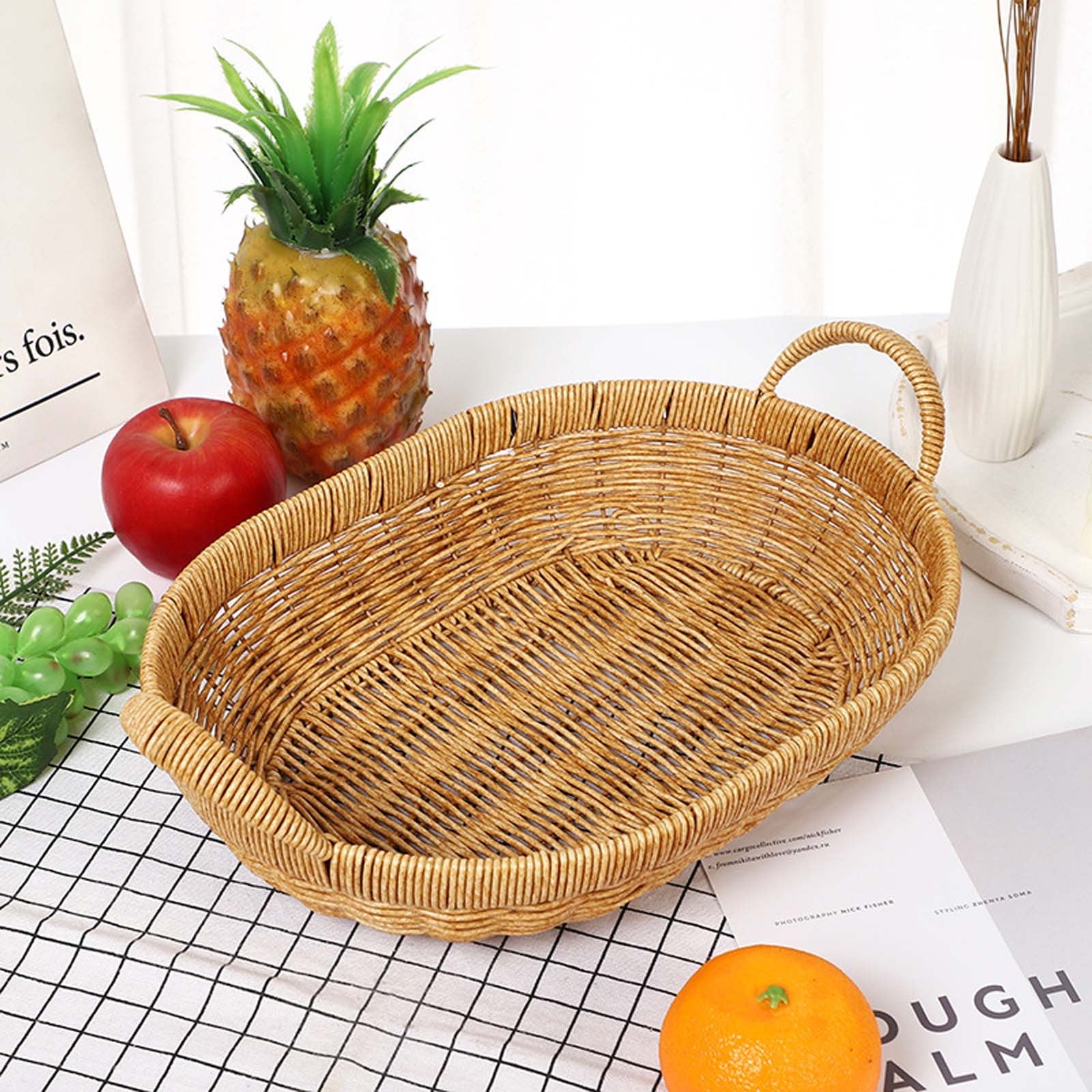 Fruit Plates Imitation Rattan Living Room Snack Basket Kitchen ...