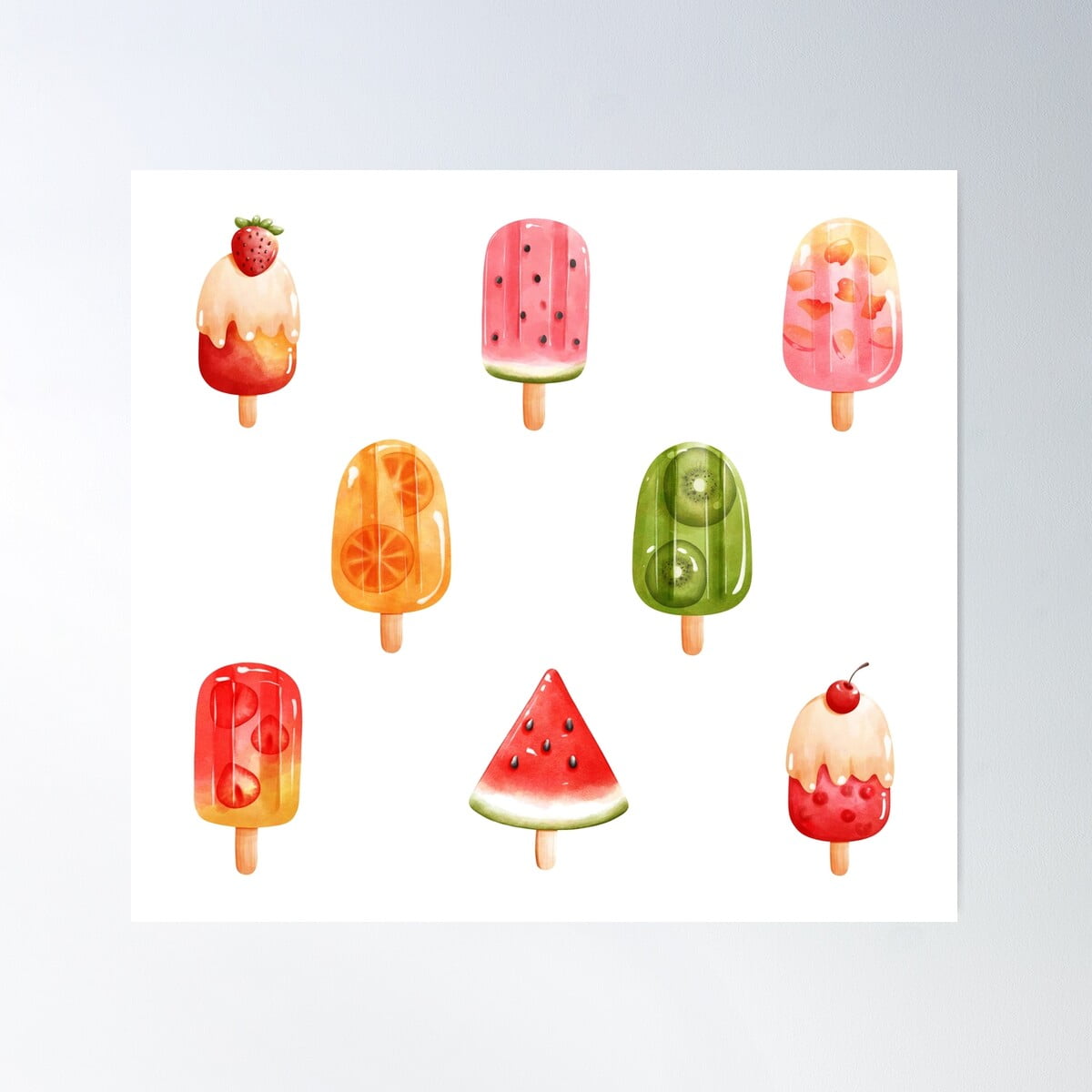 Fruit Popsicle Sticker Set Poster Wall Art, Modern Wall Decor For ...