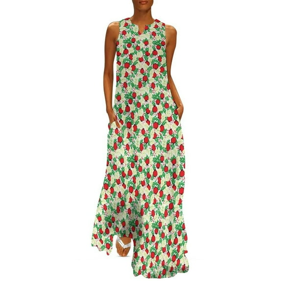 Fruit Print Dress Green Leaves Kawaii Maxi Dress Street Fashion Casual ...