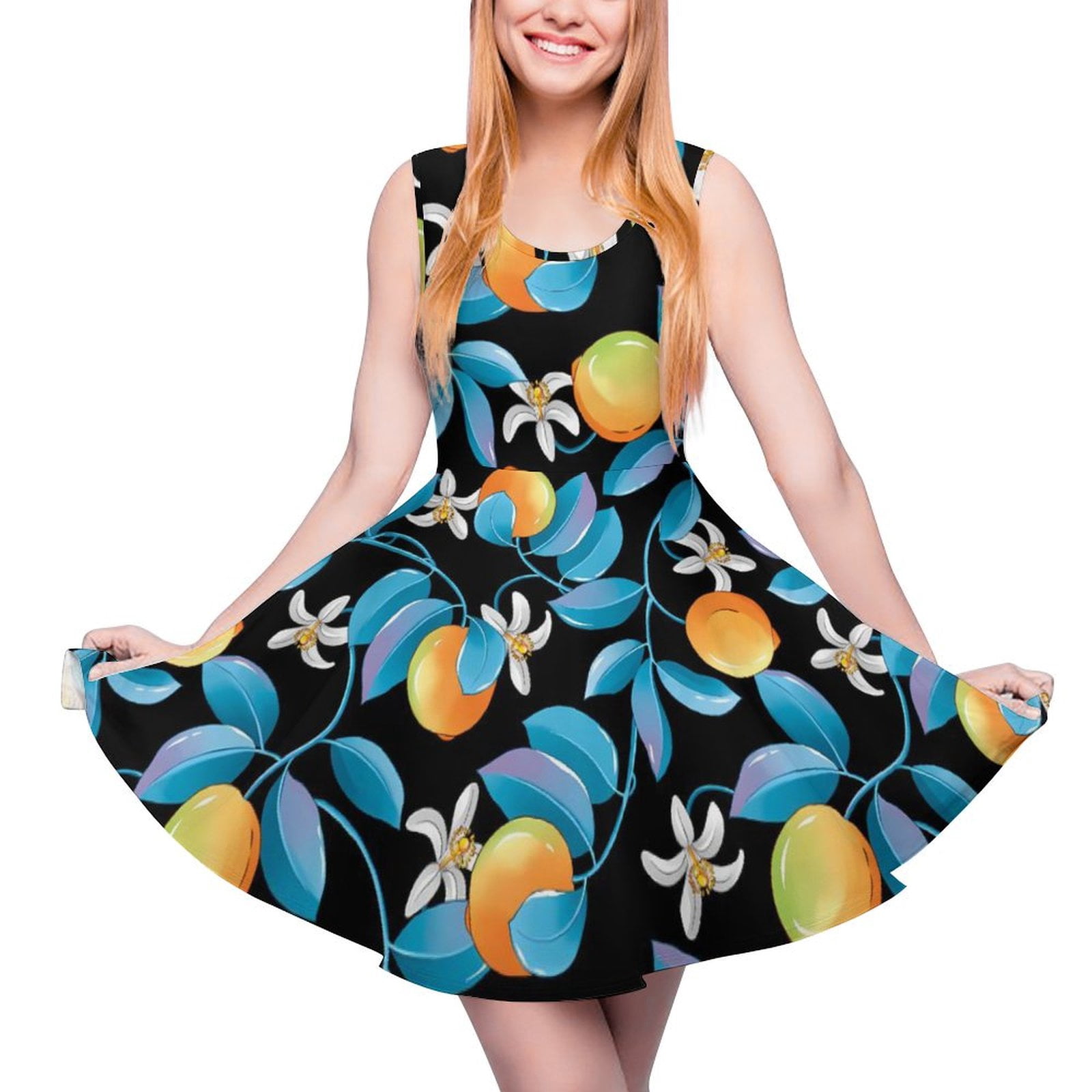 Fruit Print Dress High Waist Orange And Lemon Casual Dresses Summer ...