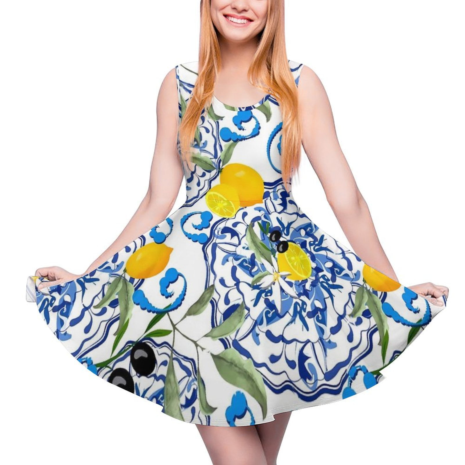 Fruit Print Dress High Waist Orange And Lemon Casual Dresses Summer ...