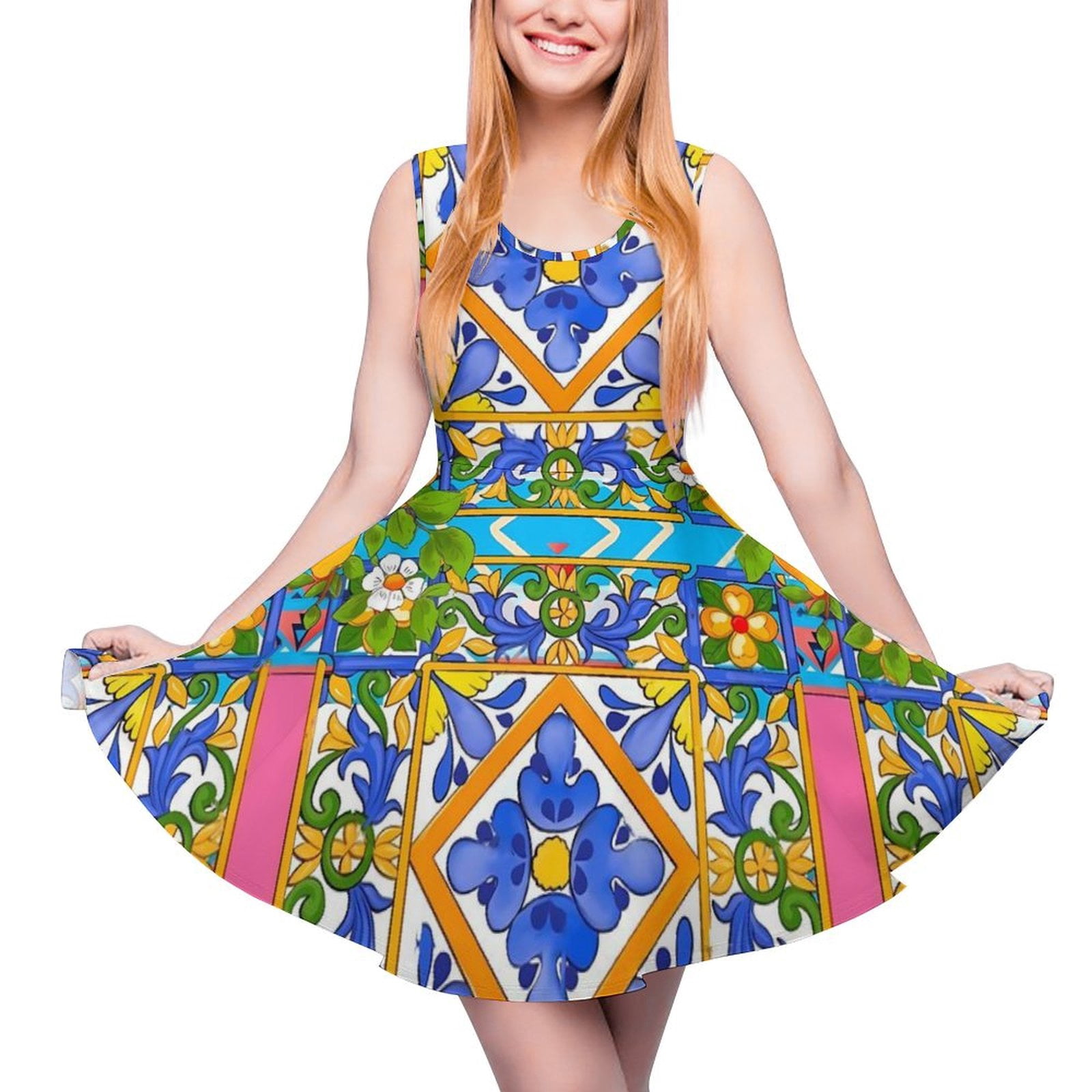 Fruit Print Dress High Waist Orange And Lemon Casual Dresses Summer ...