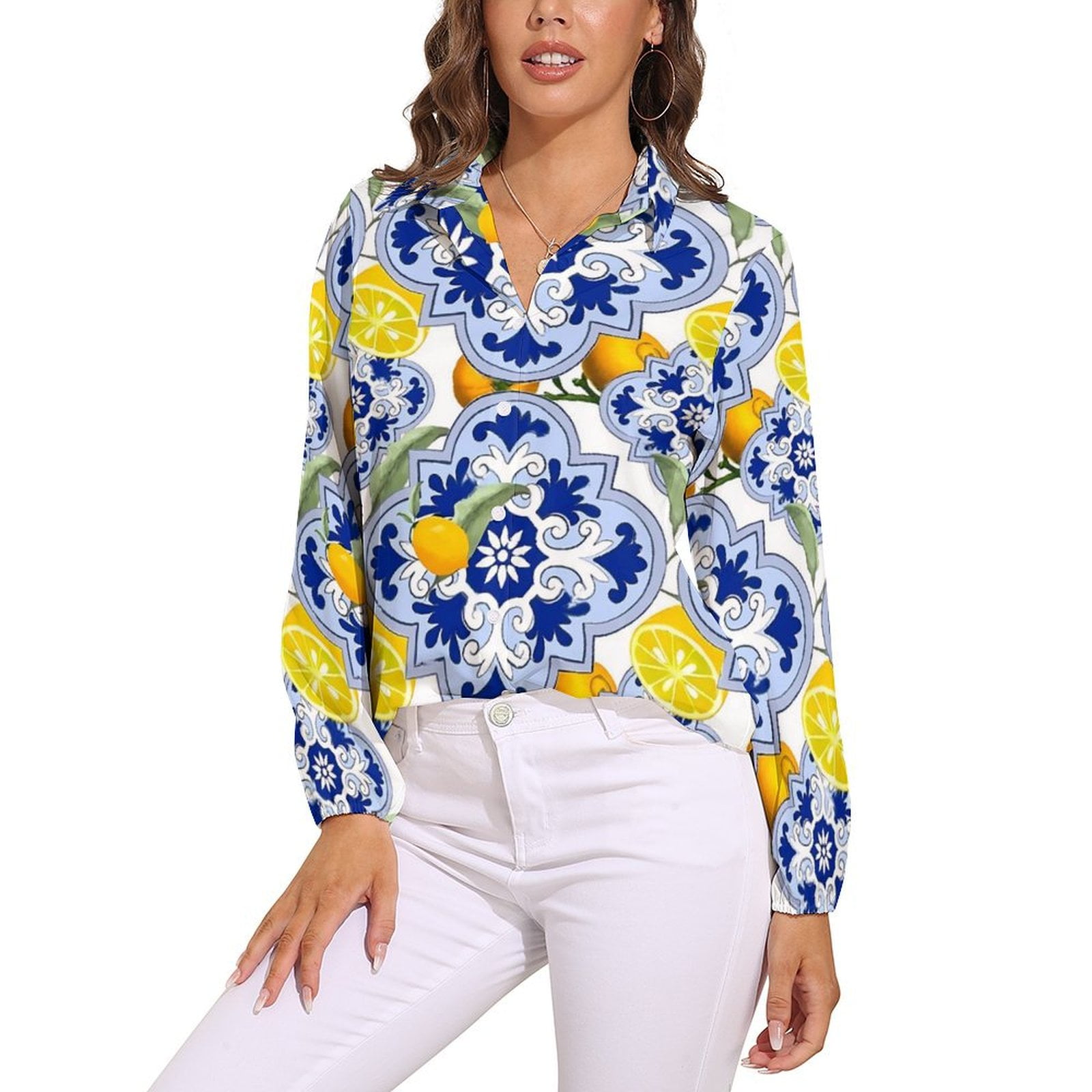 Fruit Print Loose Blouse Pineapple And Grapes Fashion Oversized Blouses ...