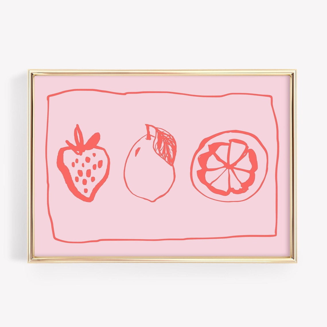 Fruit Print, Retro Food Wall Art, Trendy Kitchen Decor, Pink Fruit ...