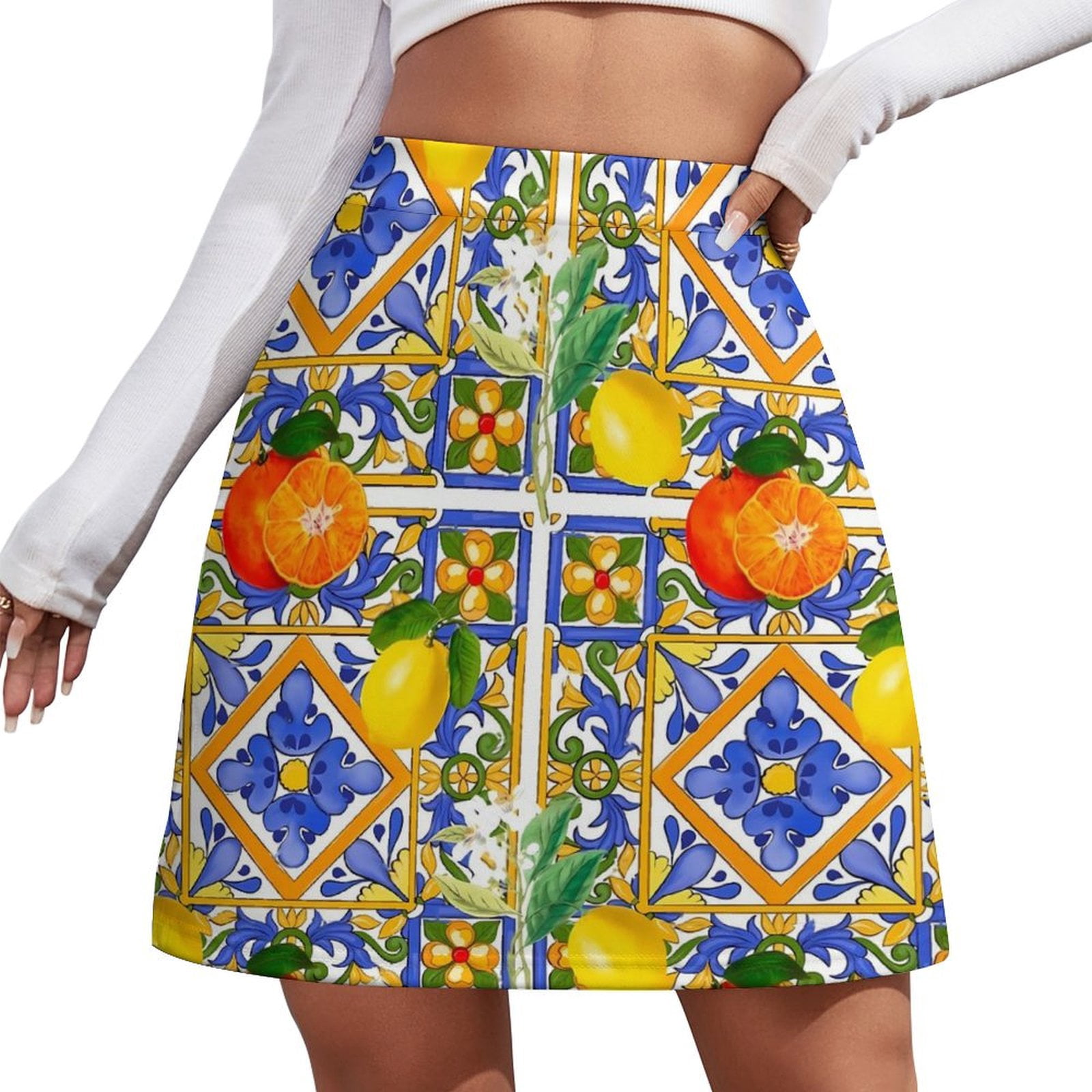 Fruit Print Skirt Yellow Lemon Aesthetic Casual Skirts Ladies Trendy ...