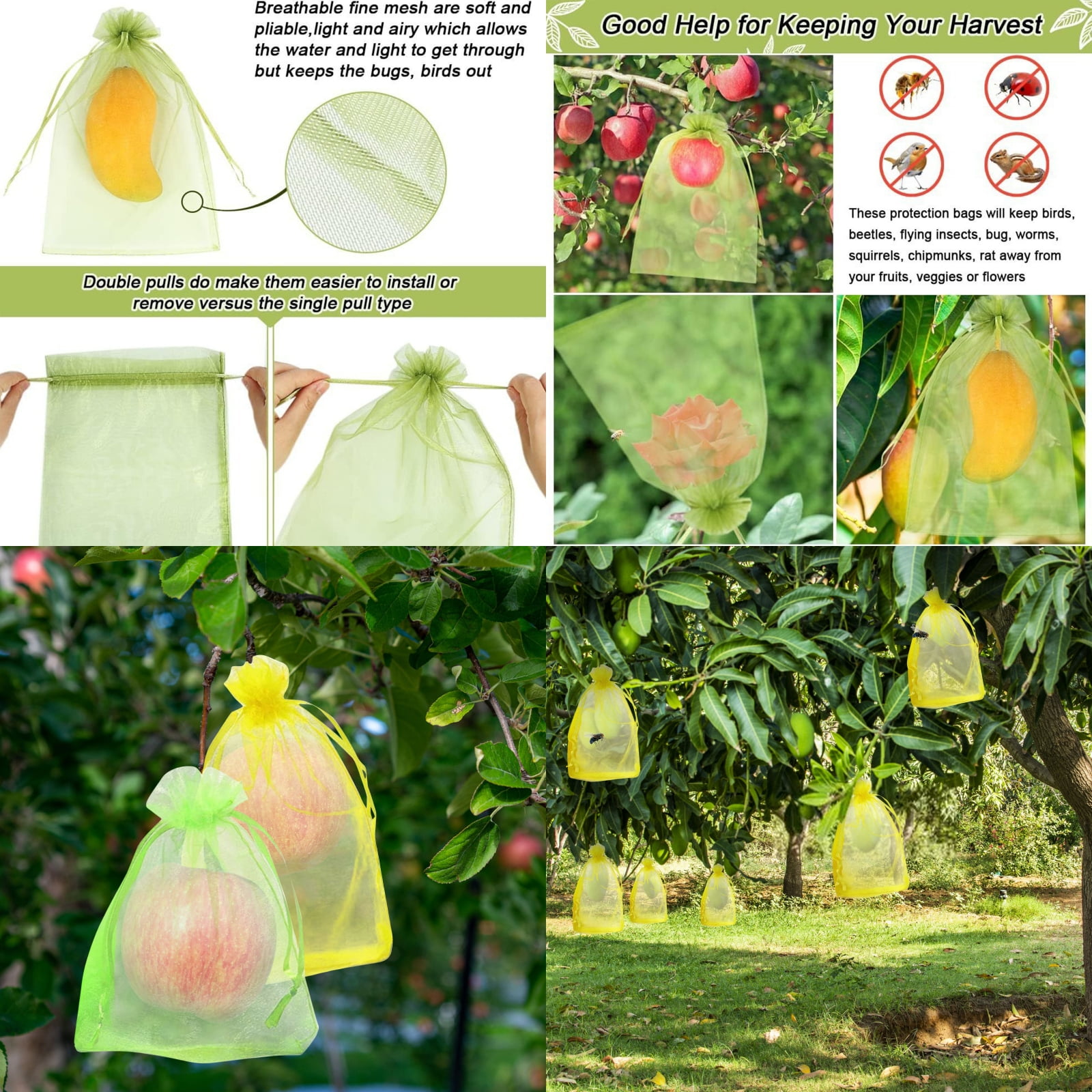 Fruit Protection Bags,70 Pcs 6 x 8 Inch Green Mesh Fruit Netting Bag ...
