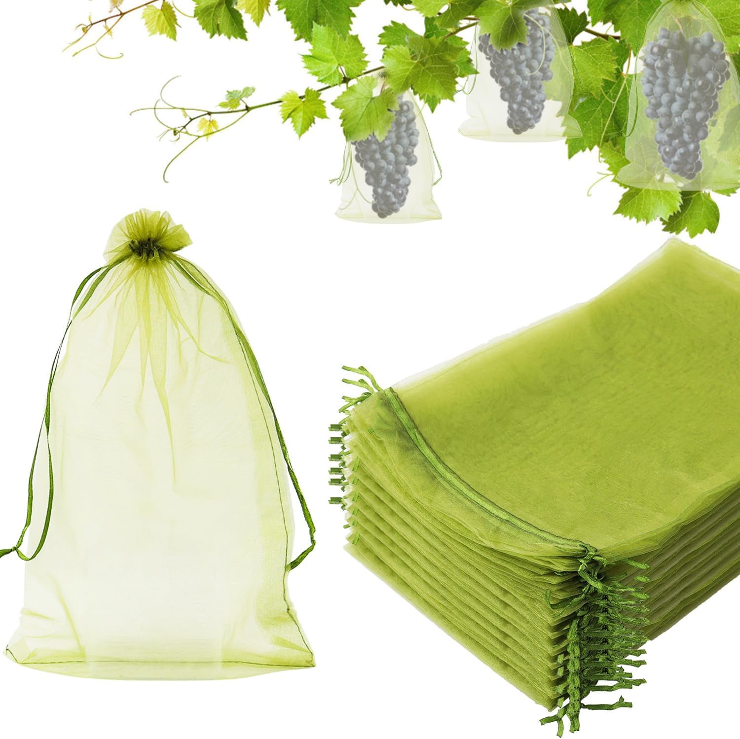 Fruit Protection Bags 8"×12" Green Fruit Netting Bags with Drawstring ...