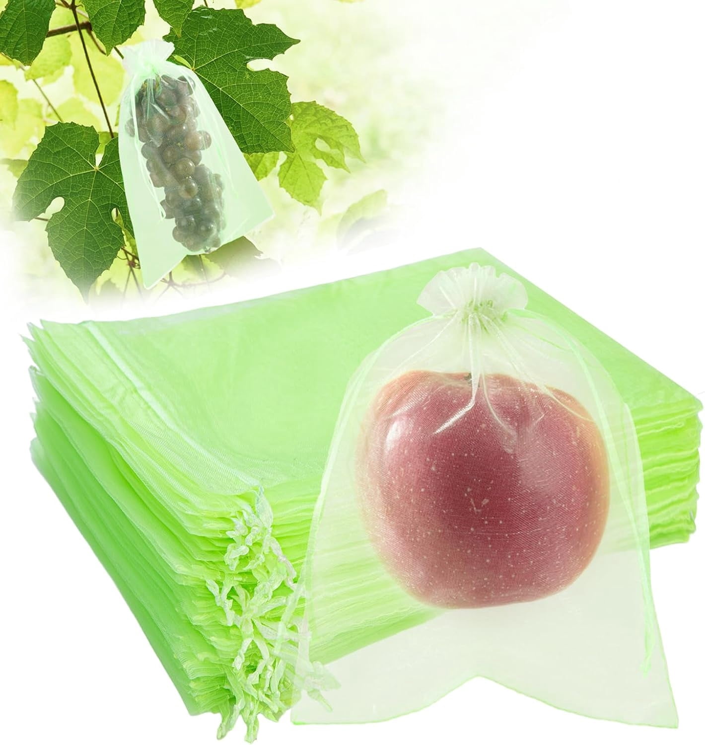 Fruit Protection Bags with Drawstring, Green Organza Produce Bags for ...