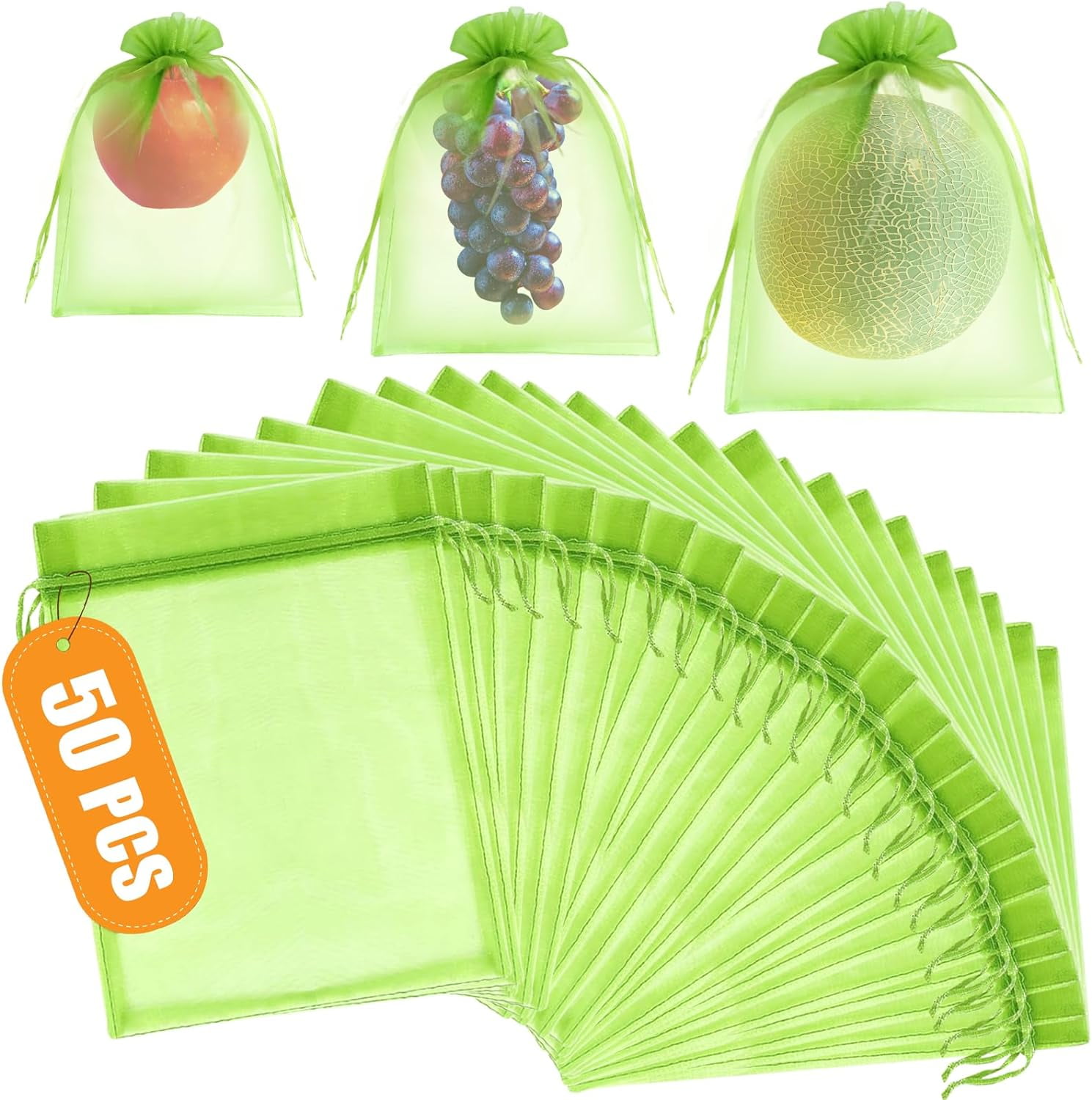 Fruit Protector Bags, 50 Pack 8x12 Inch Green Organza Bags for Fruits ...