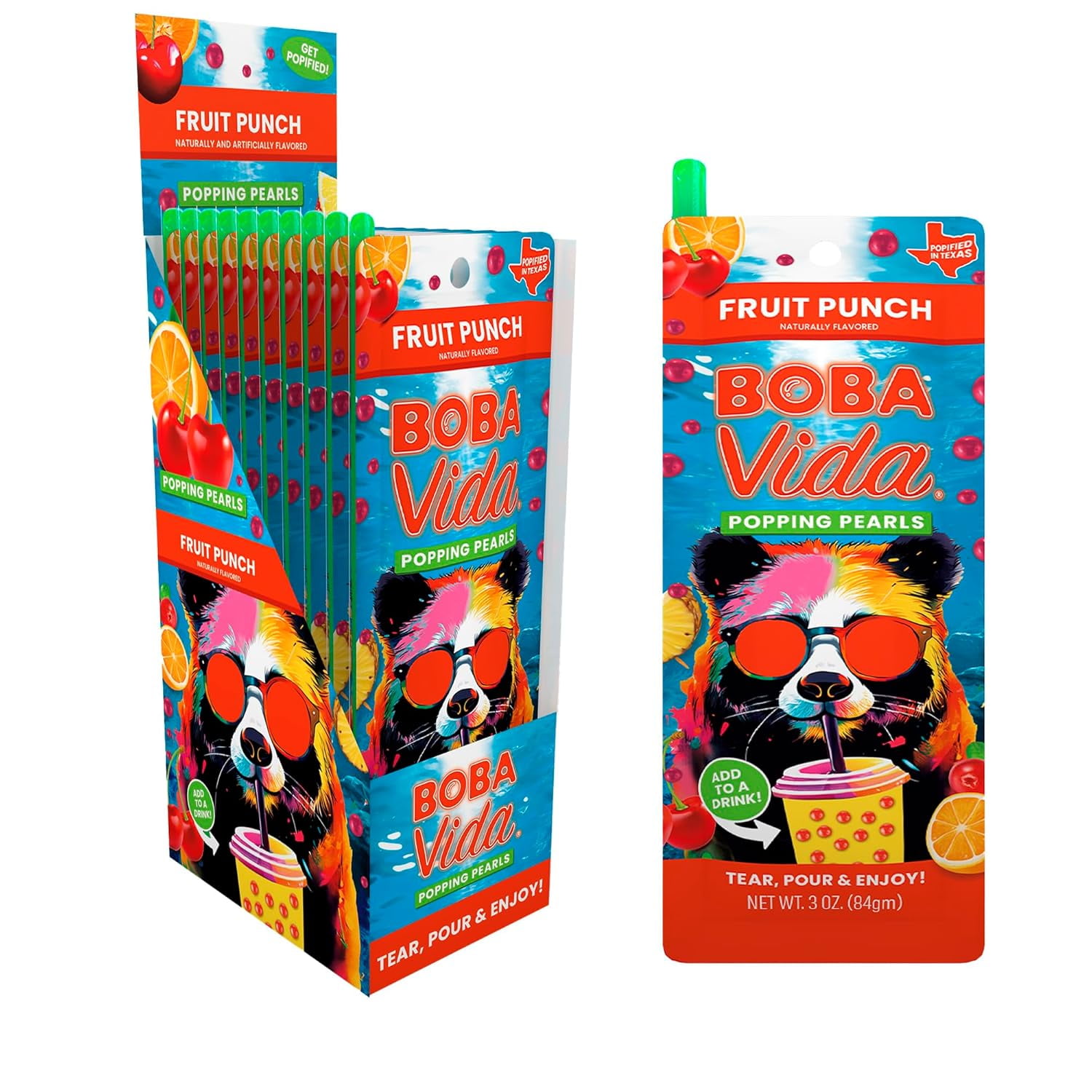 Fruit Punch Popping Boba Pearls - 10 Boba Packets with Straws for ...
