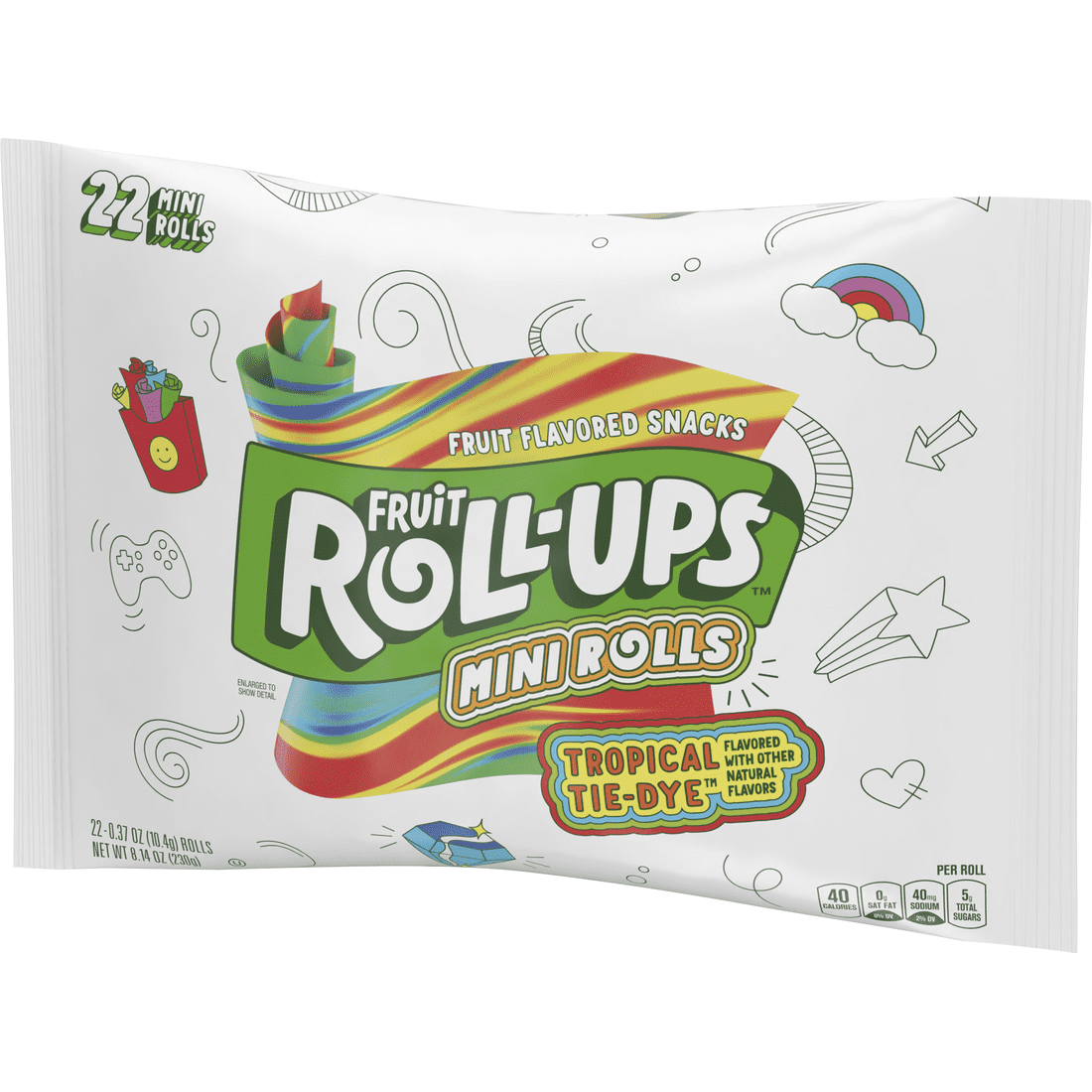 Fruit Roll-Up Mini Rolls, Fruit Snacks, Tropical Tie-Dye, 22 ct ...