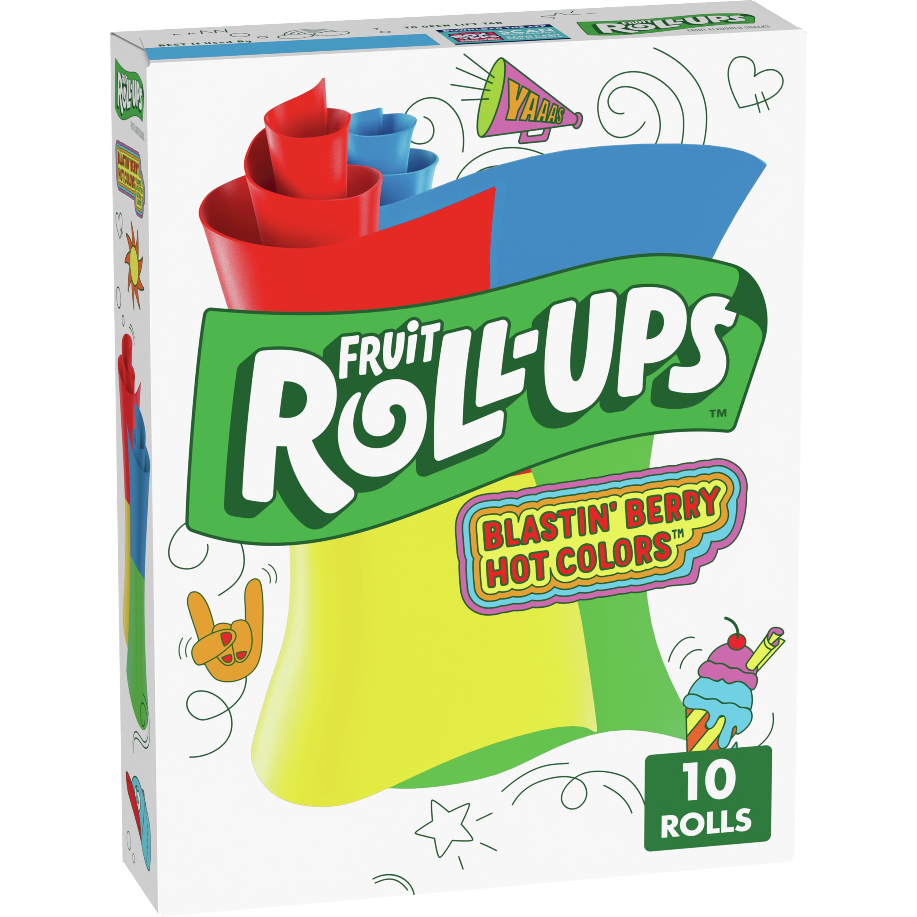 Fruity Fruit Roll-Ups Blastin' Berry Hot Colors, Gluten Free Snacks, 10 ...